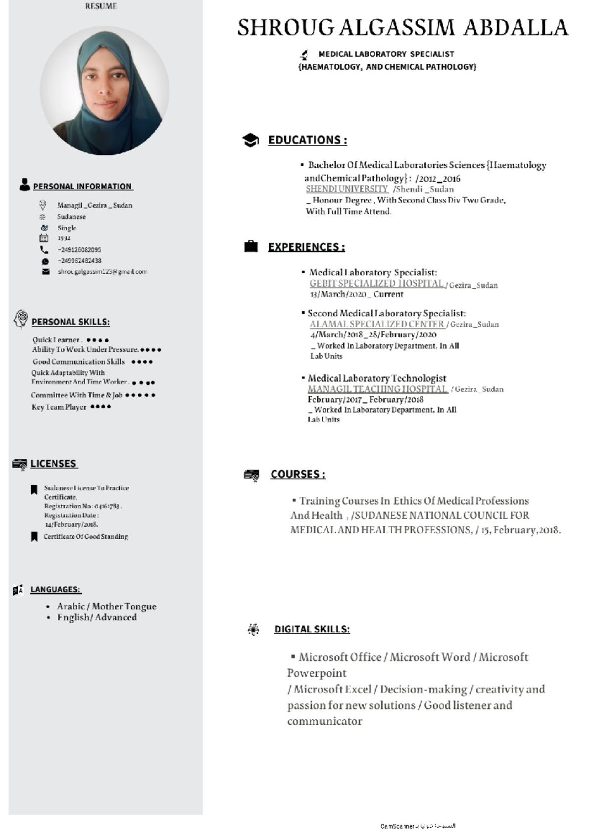 Shroug Cv With Certificates - Gastrointesinal pathology - UofG - Studocu