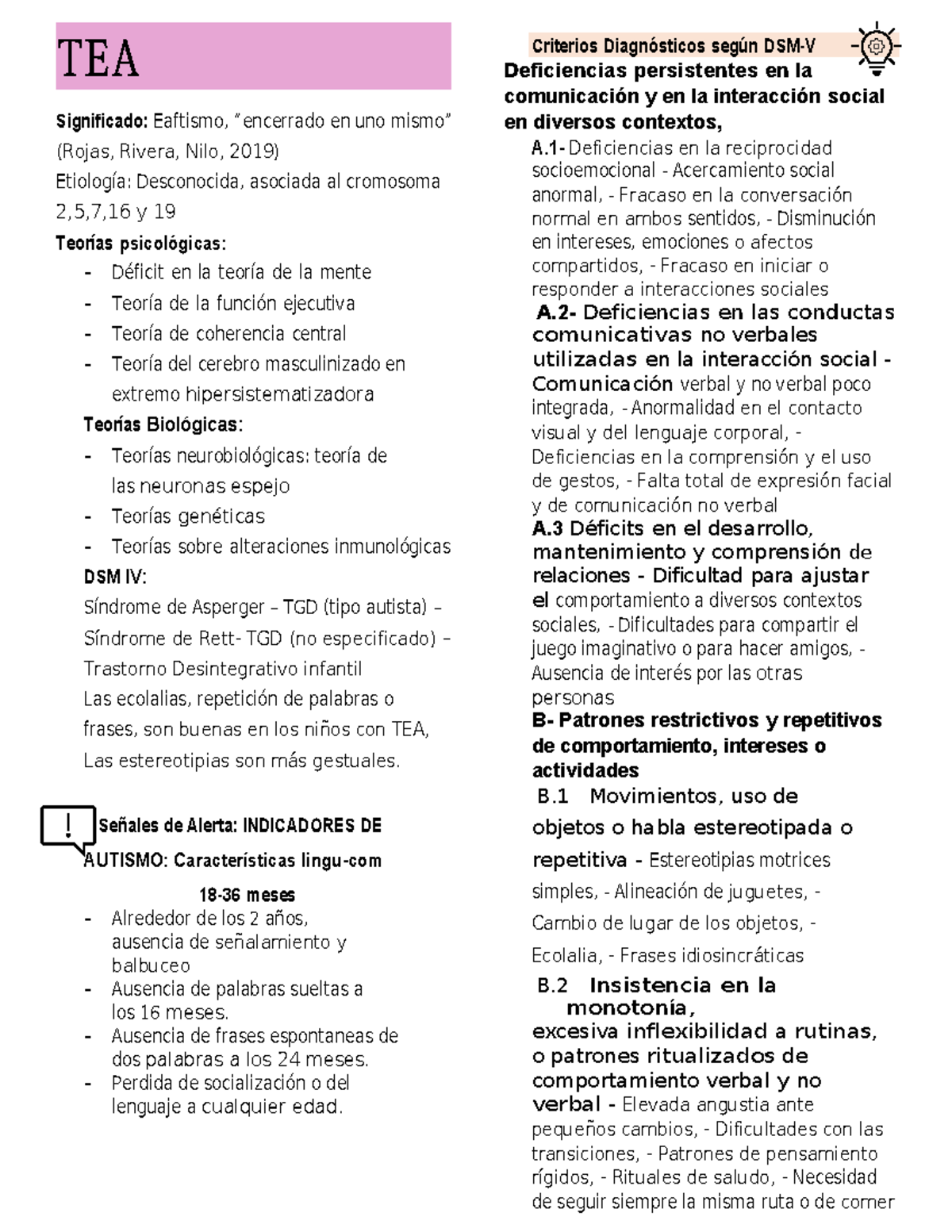 Resumen TEA - TEA Significado: Eaftismo, “encerrado en uno mismo ...