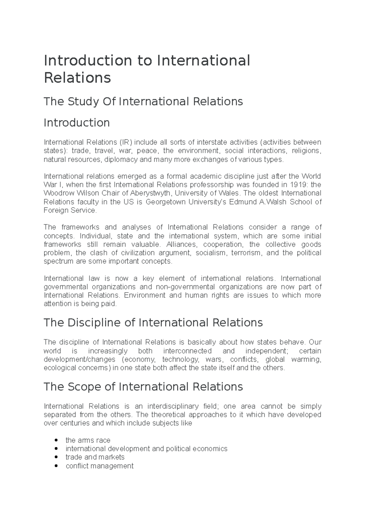 Introduction to International Relations - Introduction to International ...
