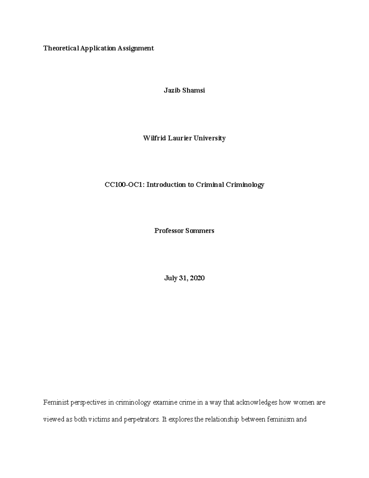 Practice Theoretical Application Assignment - Theoretical Application ...