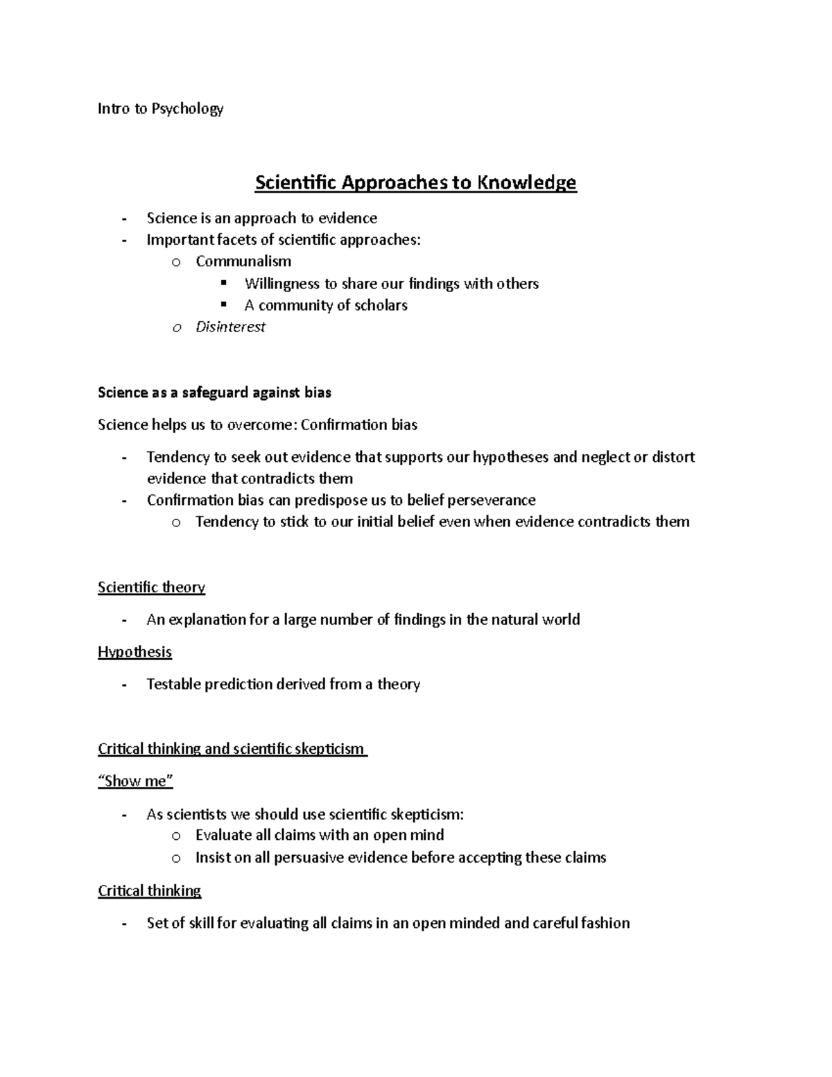 Intro to Psychology- PSY 2012- Critical Thinking and Research Methods ...