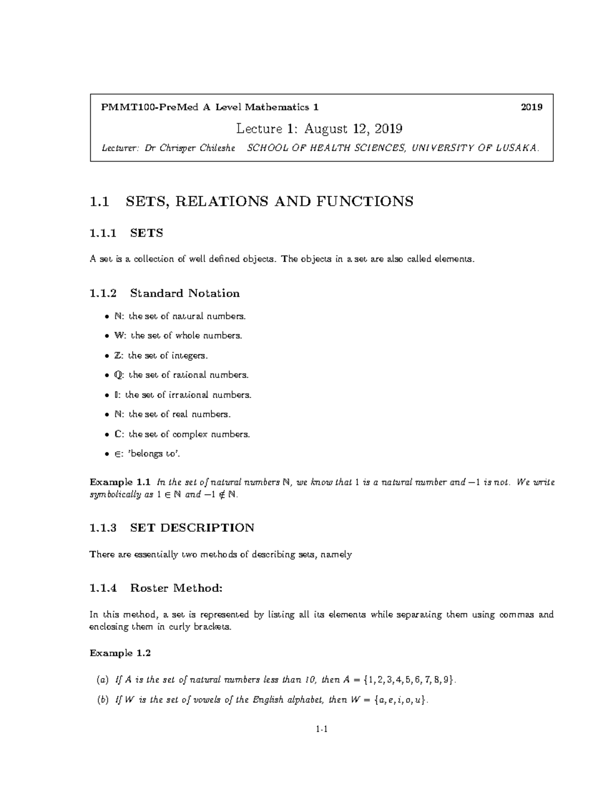 PMMT100 FT 3 2019 1 - HELP - PMMT100-PreMed A Level Mathematics 1 2019 Lecture 1: August 12 ...
