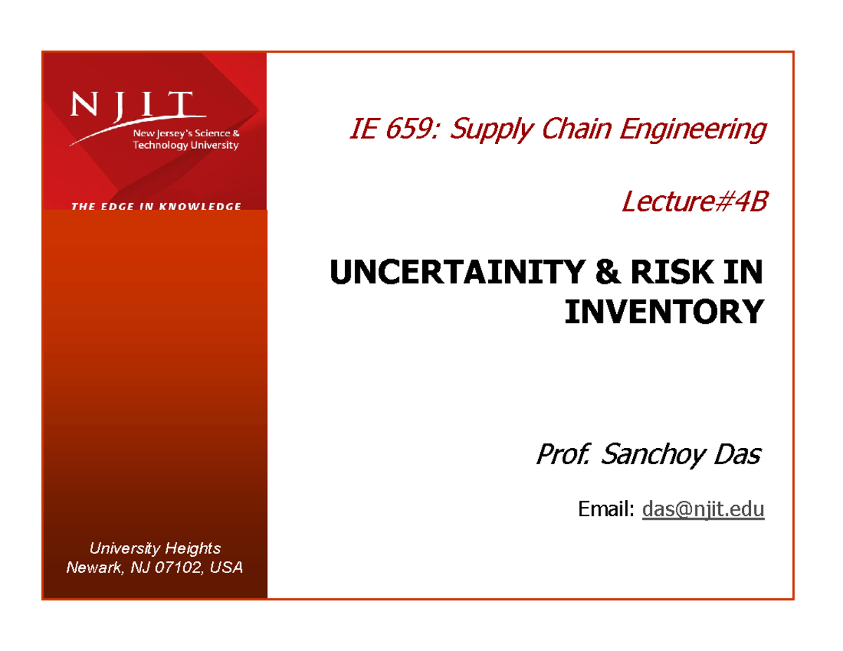 4B. SCM - Inv Uncertain - IE 659: Supply Chain Engineering Lecture#4B ...