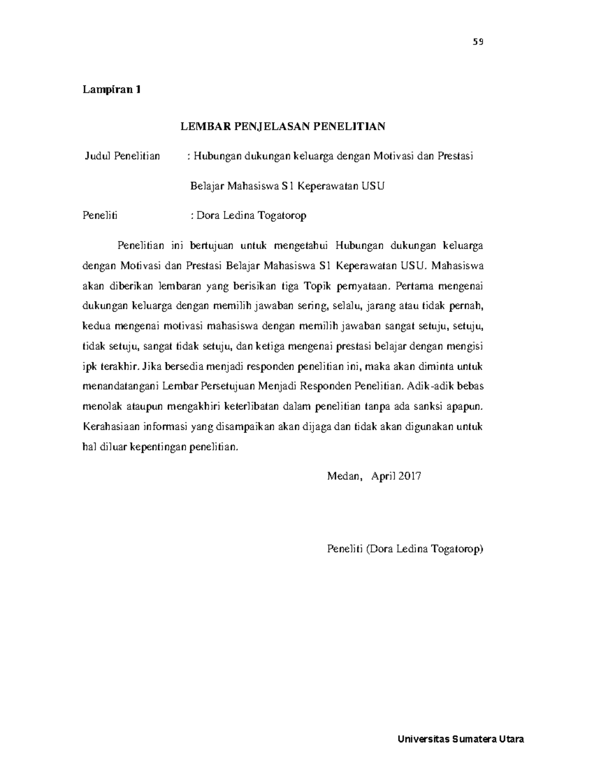 Appendix - LEMBAR PENJELASAN PENELITIAN - Lampiran 1 LEMBAR PENJELASAN ...