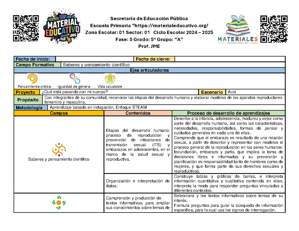Planeacion 5to Grado Semana 04Qué Está Pasando Con Mi Cuerpo - Fecha de ...