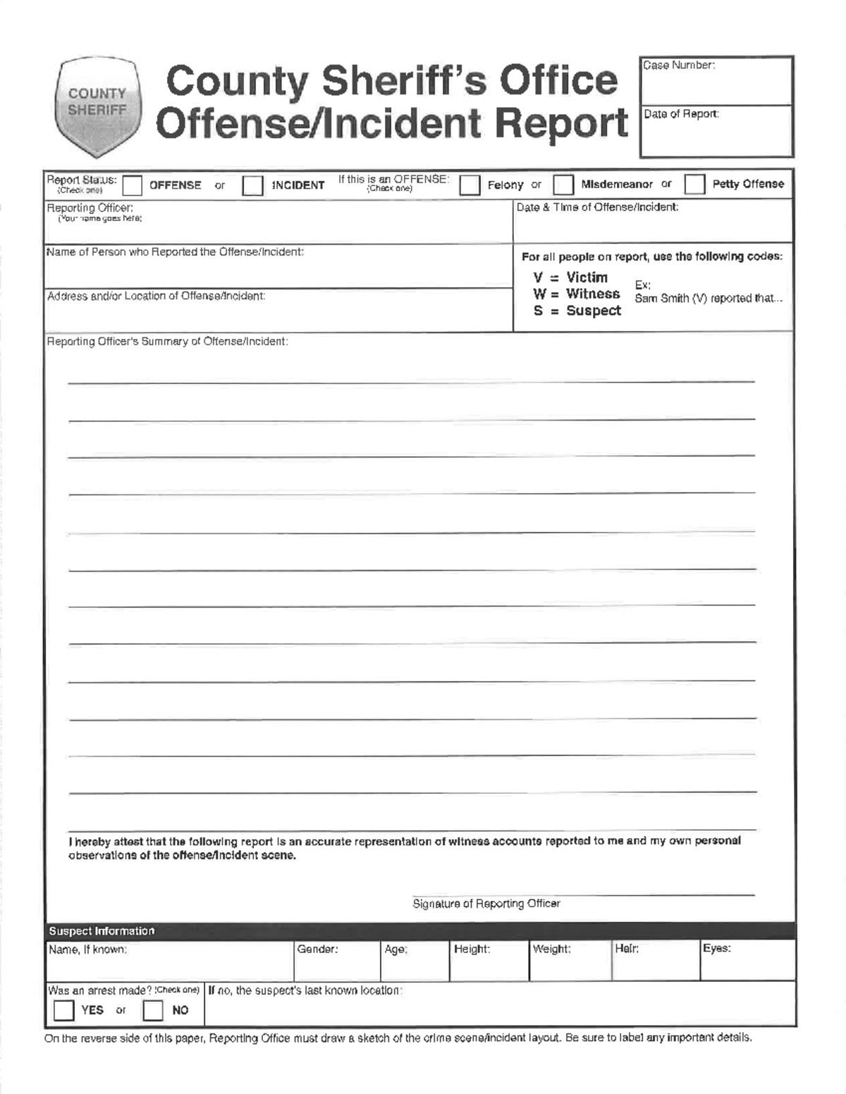 County Sheriff's Office Offense Incident Report - Studocu