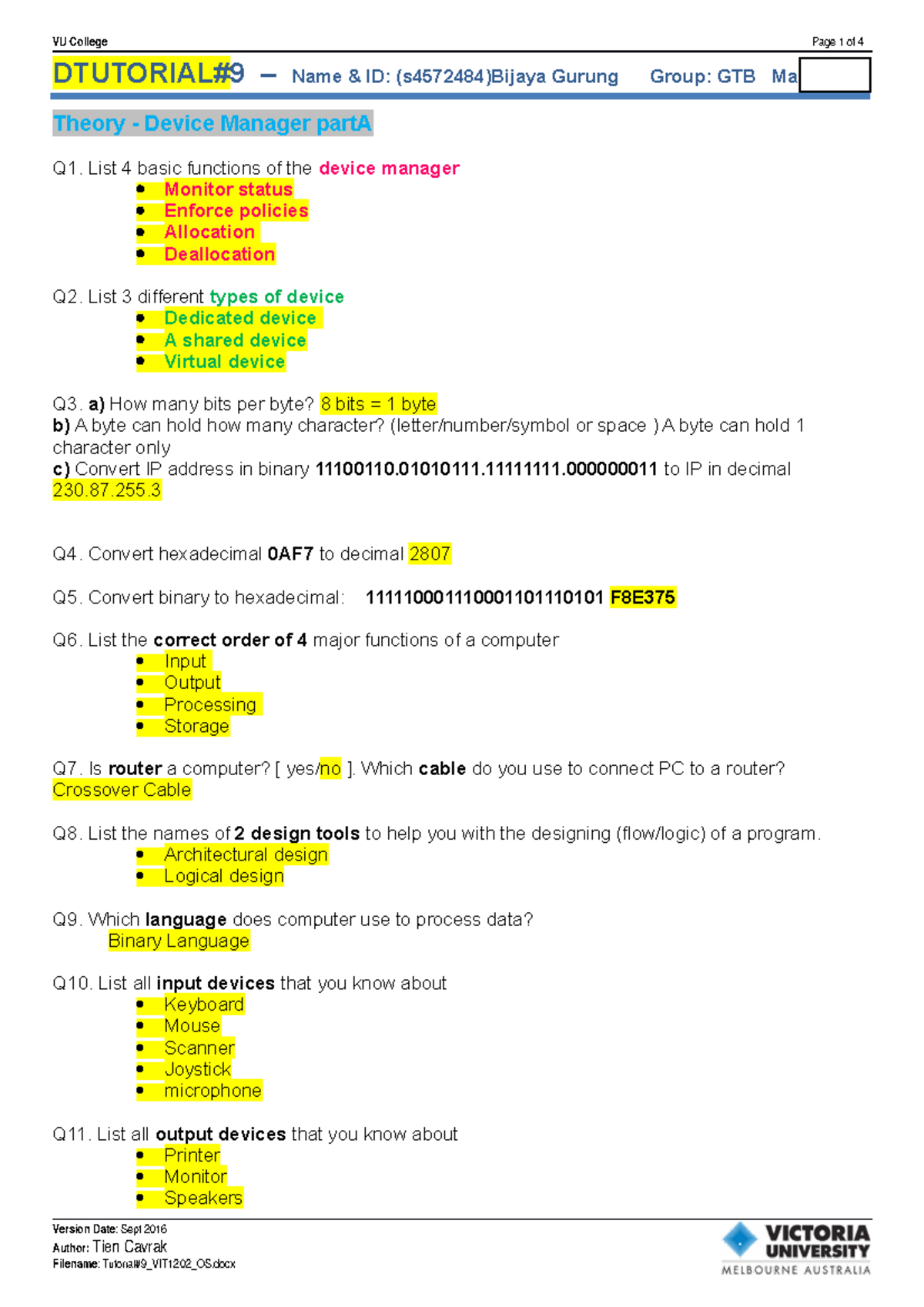 Tutorial9 VIT1202 Operating Systems - VU College DTUTORIAL#9 – Page 1 ...