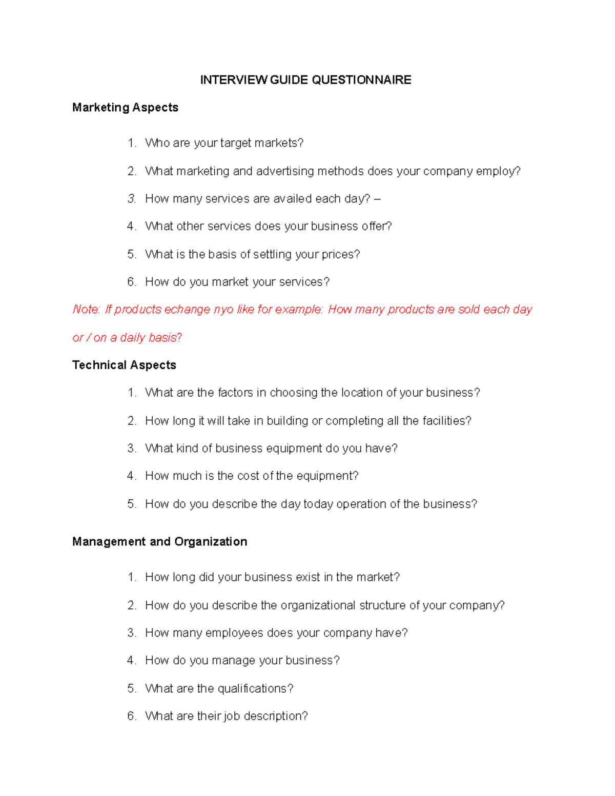 Interview- Guide- Questionnaire - INTERVIEW GUIDE QUESTIONNAIRE ...