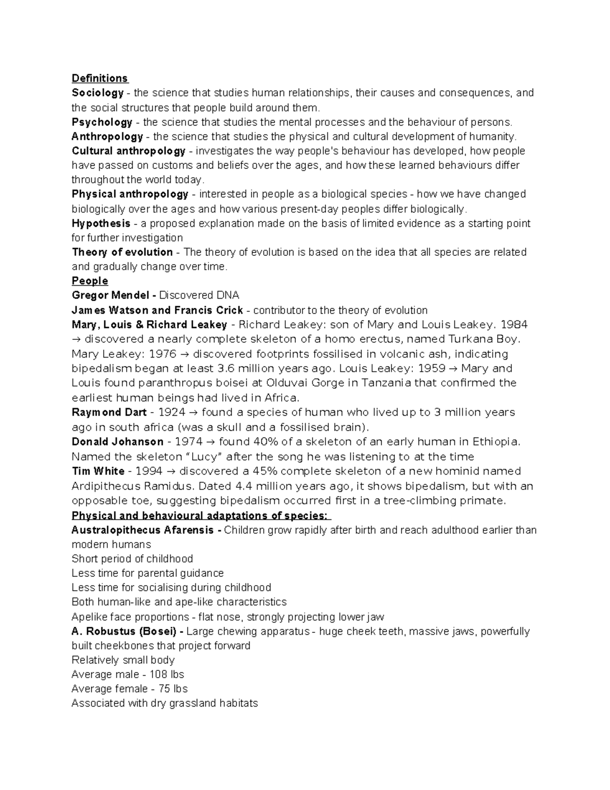 Sofia Sandler - SAP Study Sheet - Definitions Sociology - the science ...