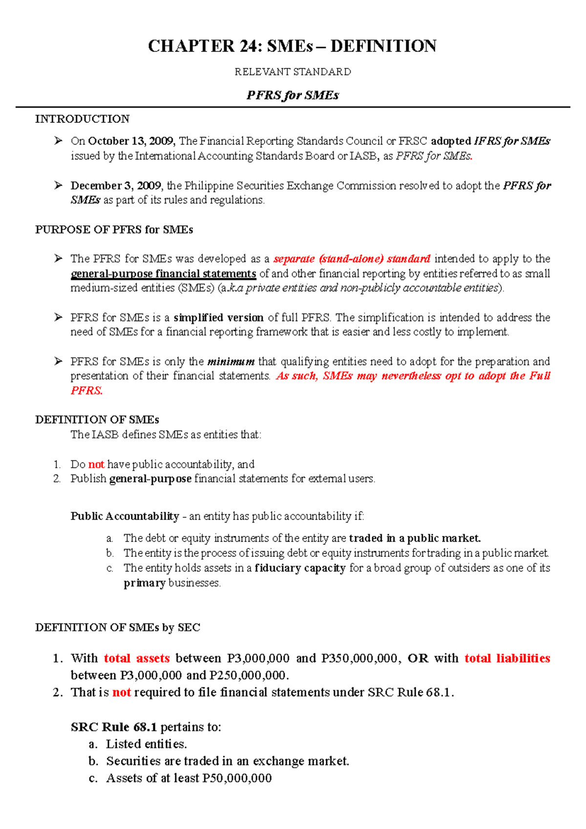 Chapter 4-SMEs-Handouts - CHAPTER 24: SMEs – DEFINITION RELEVANT STANDARD PFRS for SMEs ...