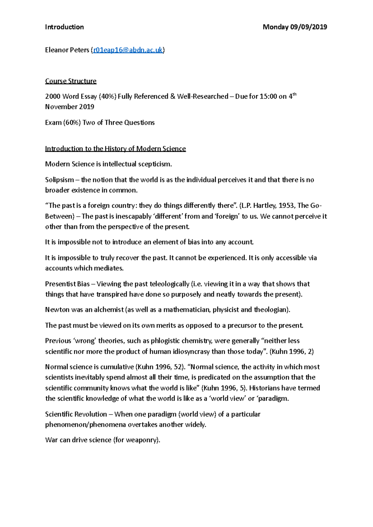 Lecture 1 - Introduction to SR - HS1001 - Abdn - Studocu