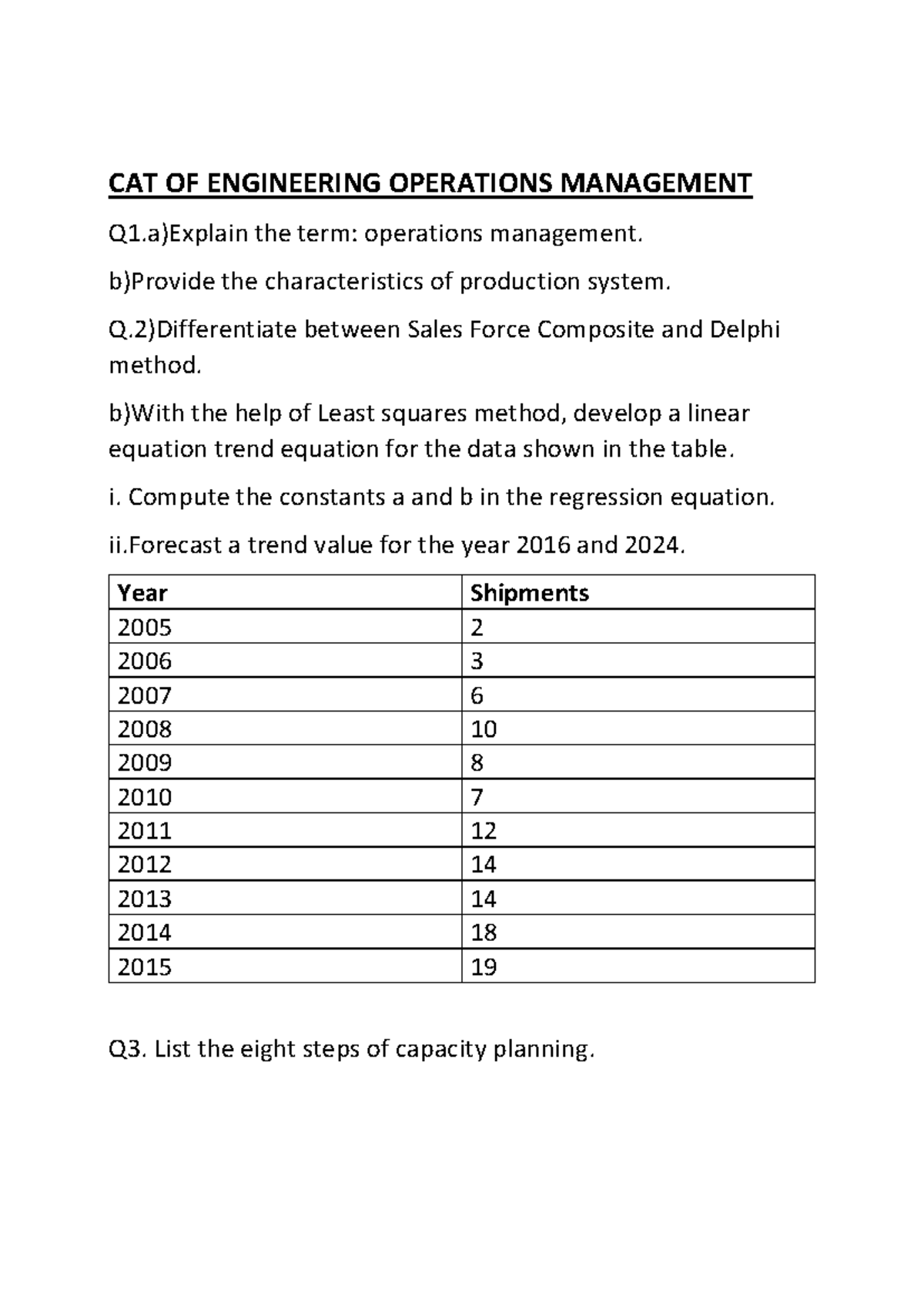 ENGINEERING OPERATION - b)Provide the characteristics of production ...