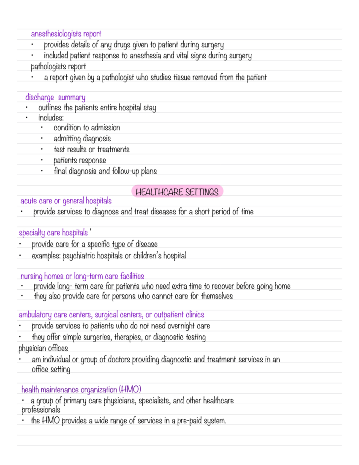 Medical Terminology; healthcare settings notes - HTH 210 - Studocu