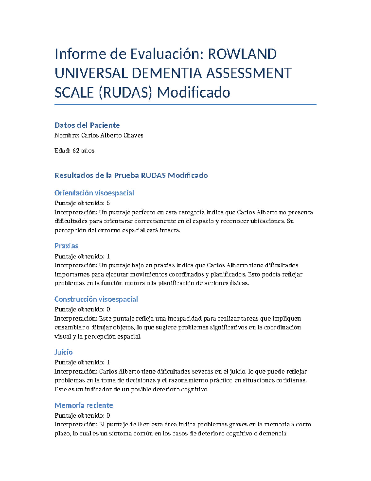 Informe Rudas Carlos Alberto Chaves - Informe de Evaluación: ROWLAND ...