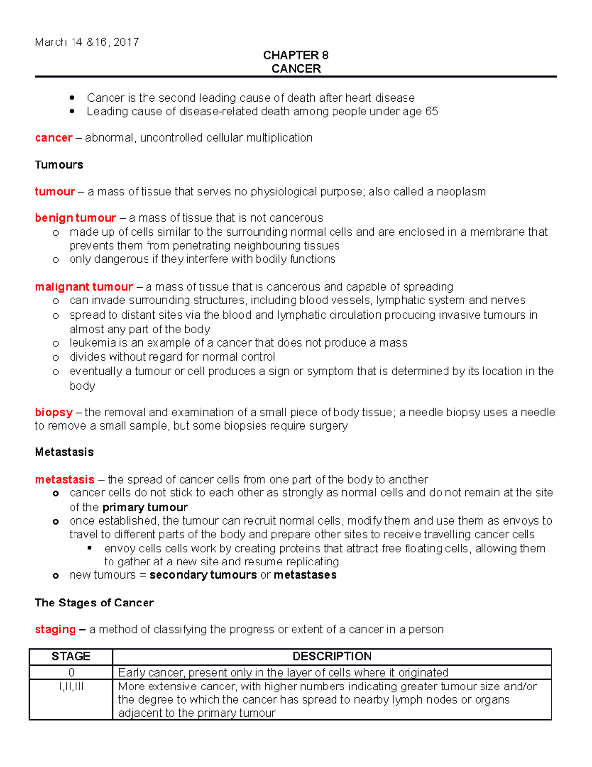 Chapter 8 - Cancer - Summary notes - March 14 &16, 2017 CHAPTER 8 ...