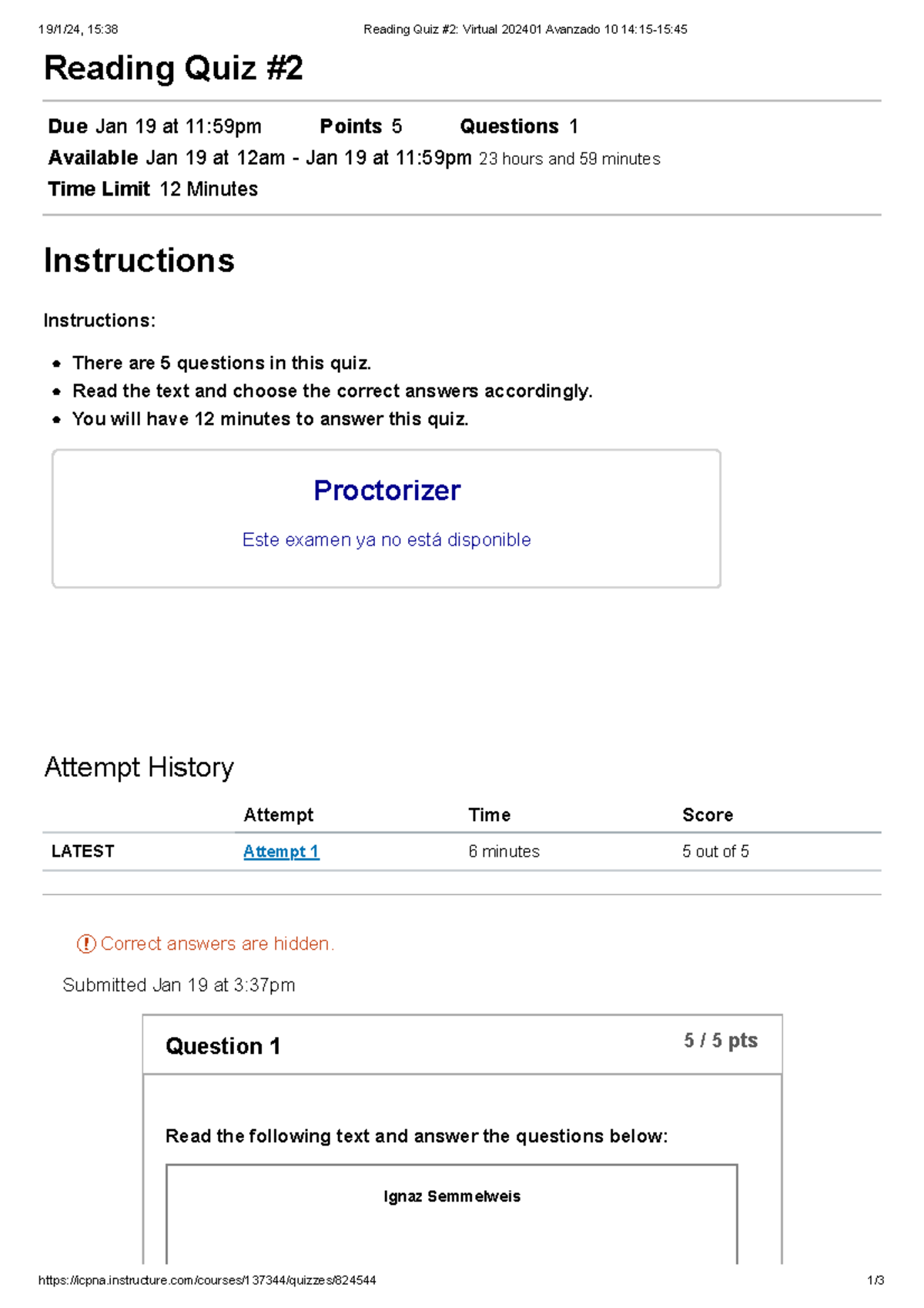 Reading Quiz #2 Virtual 202401 Avanzado 10 14 15-15 45 - 19/1/24, 15:38 ...