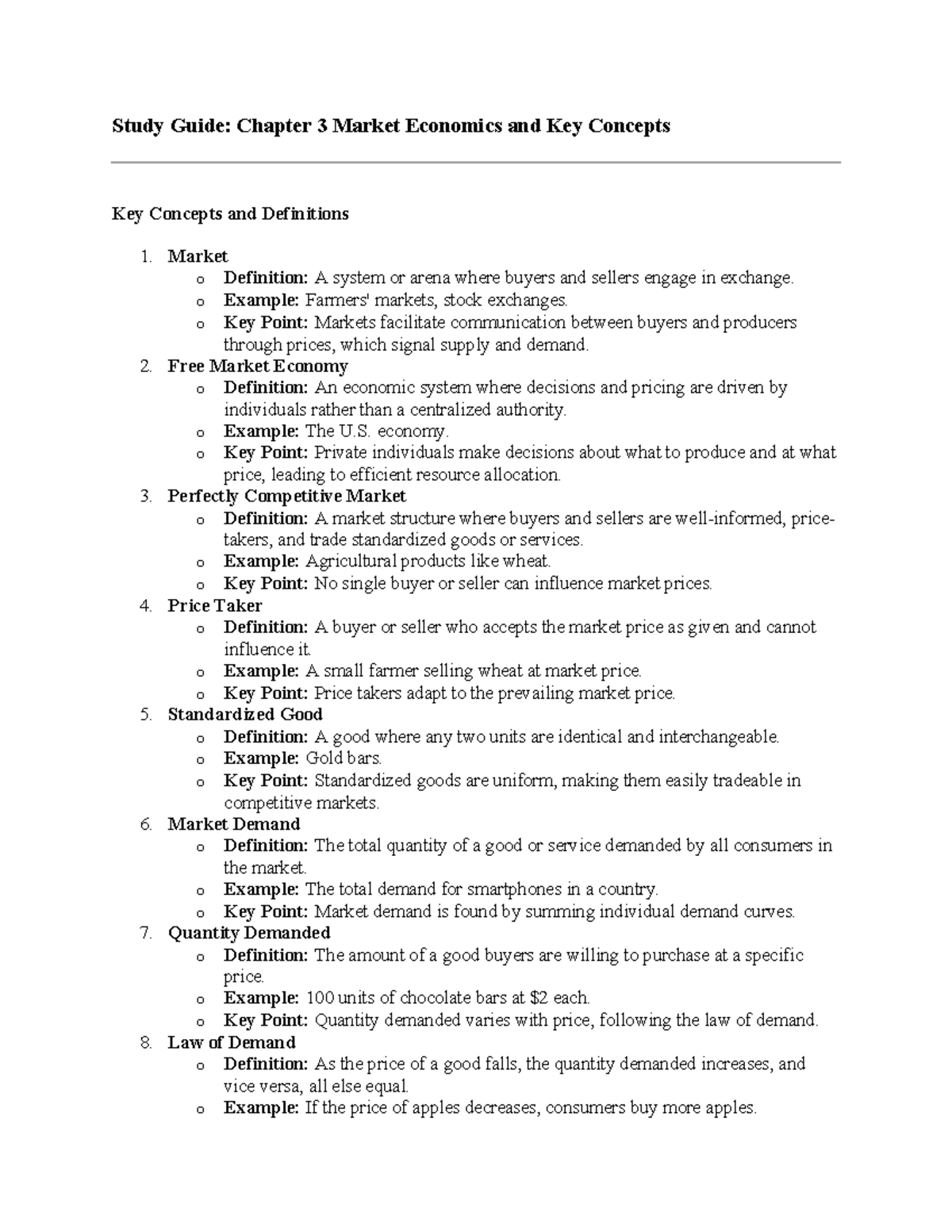Eco chapter 3 notes - Study Guide: Chapter 3 Market Economics and Key ...