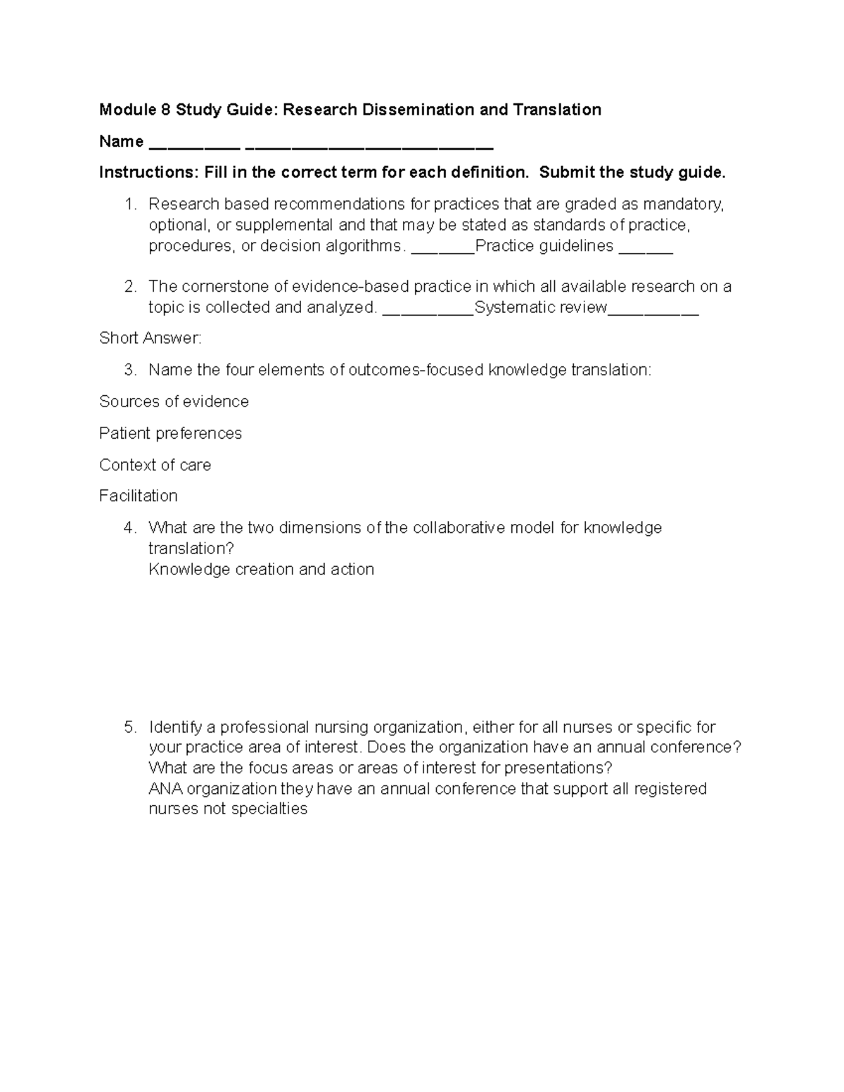 Module 8 Study Guide - Module 8 Study Guide: Research Dissemination and Translation Name ...