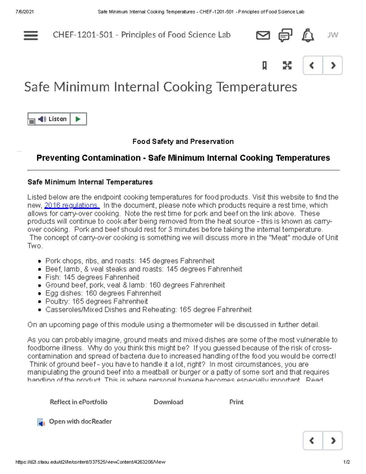 Safe Minimum Internal Cooking Temperatures - CHEF-1201-501 - Principles ...