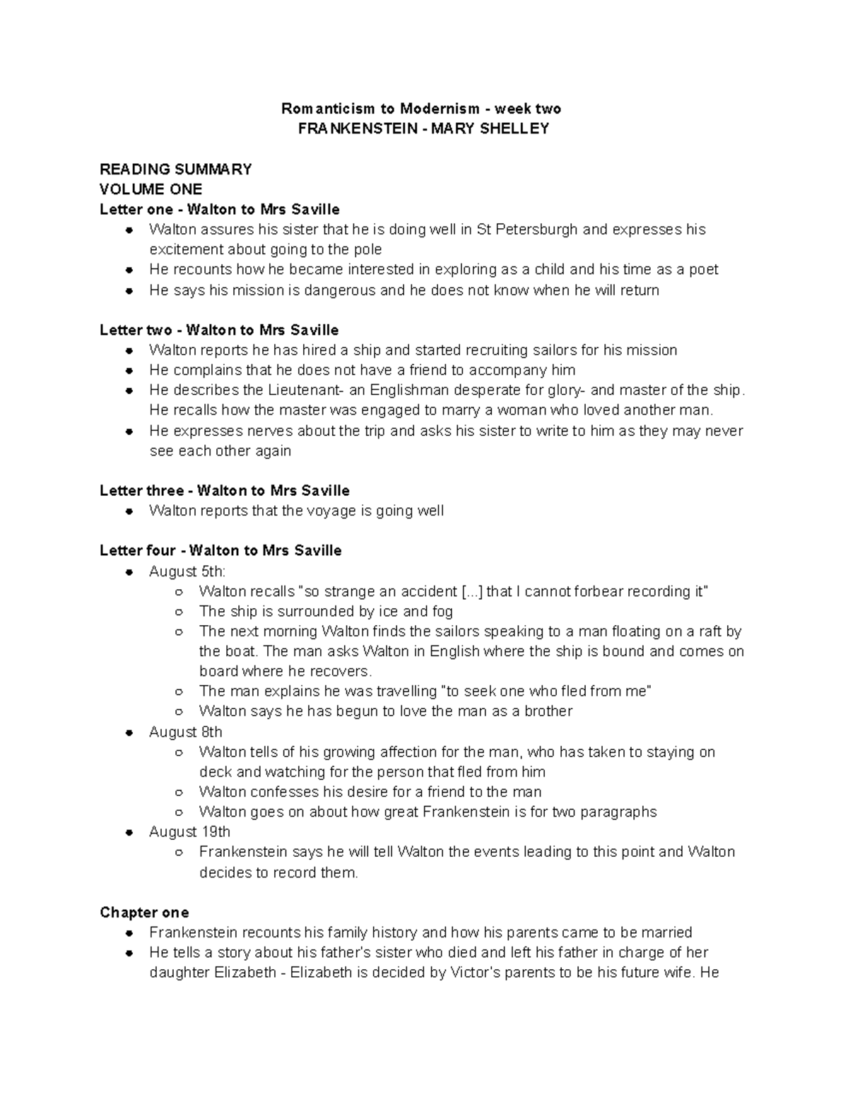 Week 2 Frankenstein - Mary Shelley - Romanticism to Modernism - week ...