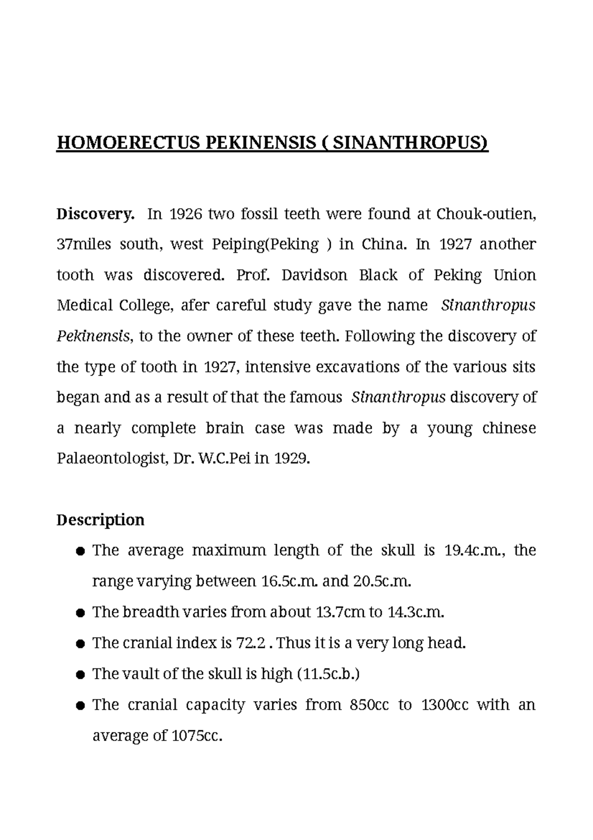 Human Evolution : HOMOERECTUS PEKINENSIS ( SINANTHROPUS) - HOMOERECTUS ...