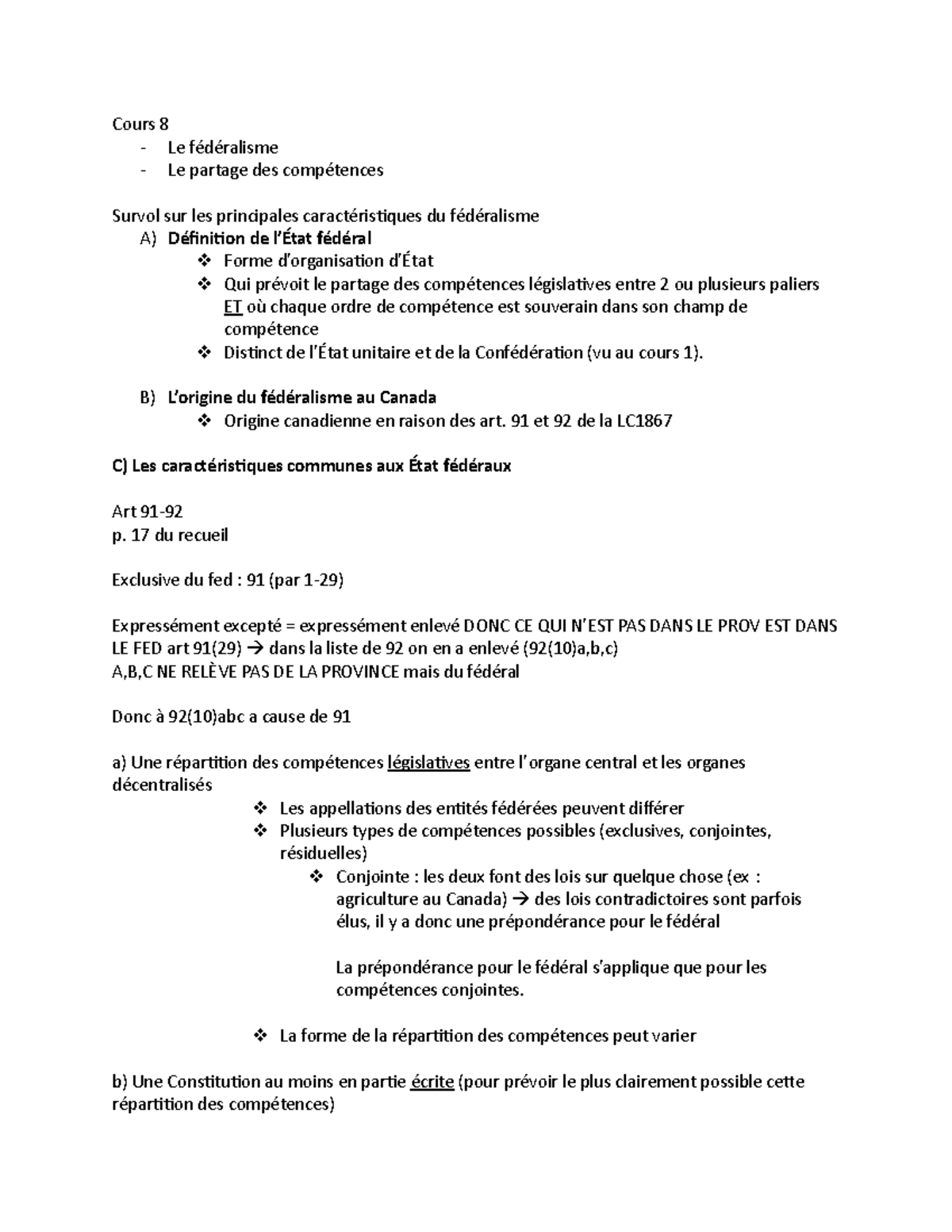 C8 - Ingrid Roy - Cours 8 - Le fédéralisme - Le partage des compétences ...