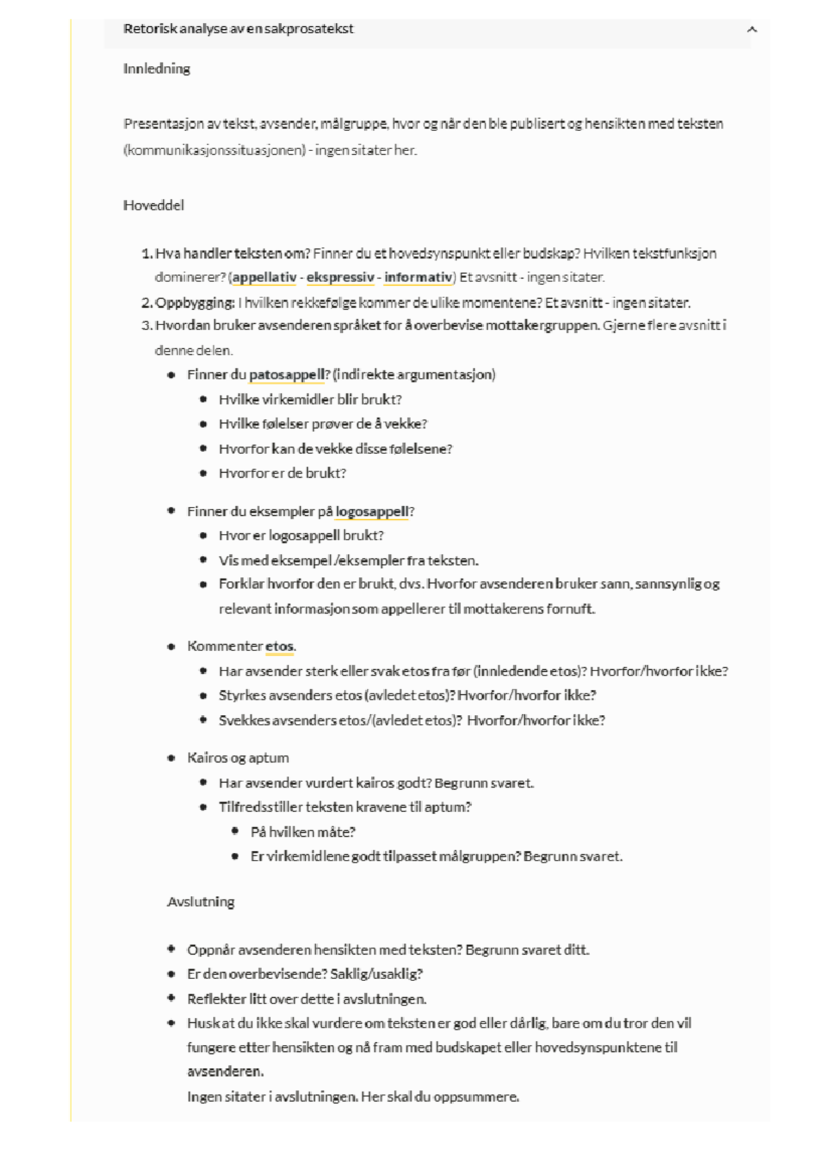 Retorisk analyse av sakprosatekst disposisjon fremgangsmåte - Retorisk analyse av en ...