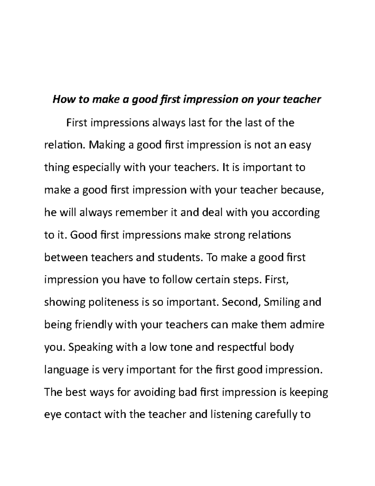 How To Make A Good First Impression On Your Teacher ACCT6684 Studocu