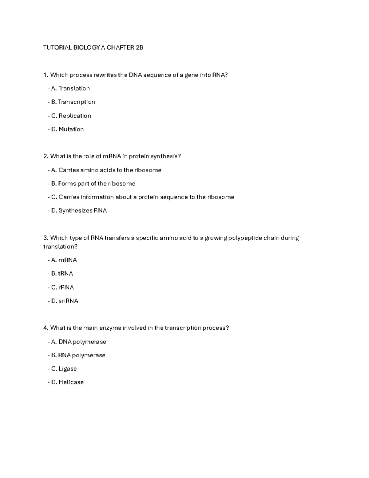 Tutorial Biology A Chapter 2B Answers - TUTORIAL BIOLOGY A CHAPTER 2B ...