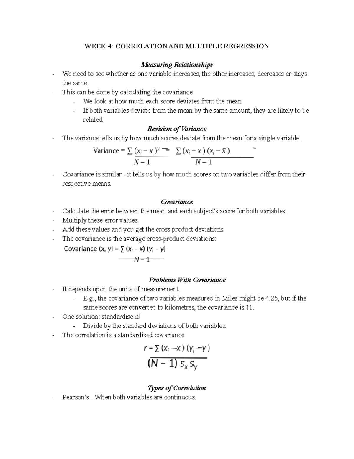 PSY300 WEEK 4 Correlation AND Multiple Regression Notes - WEEK 4 ...