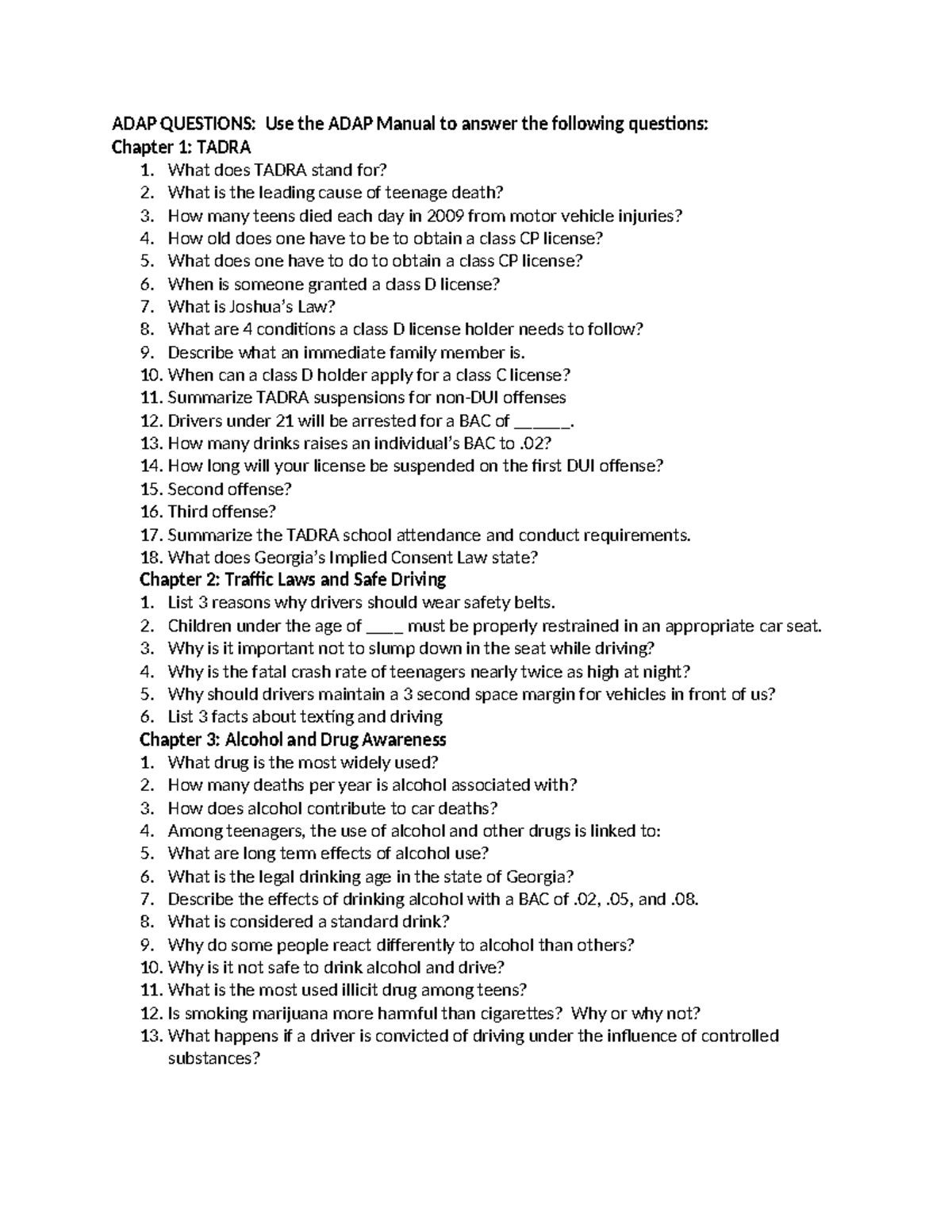 ADAP Questions - ADAP - ADAP QUESTIONS: Use the ADAP Manual to answer ...