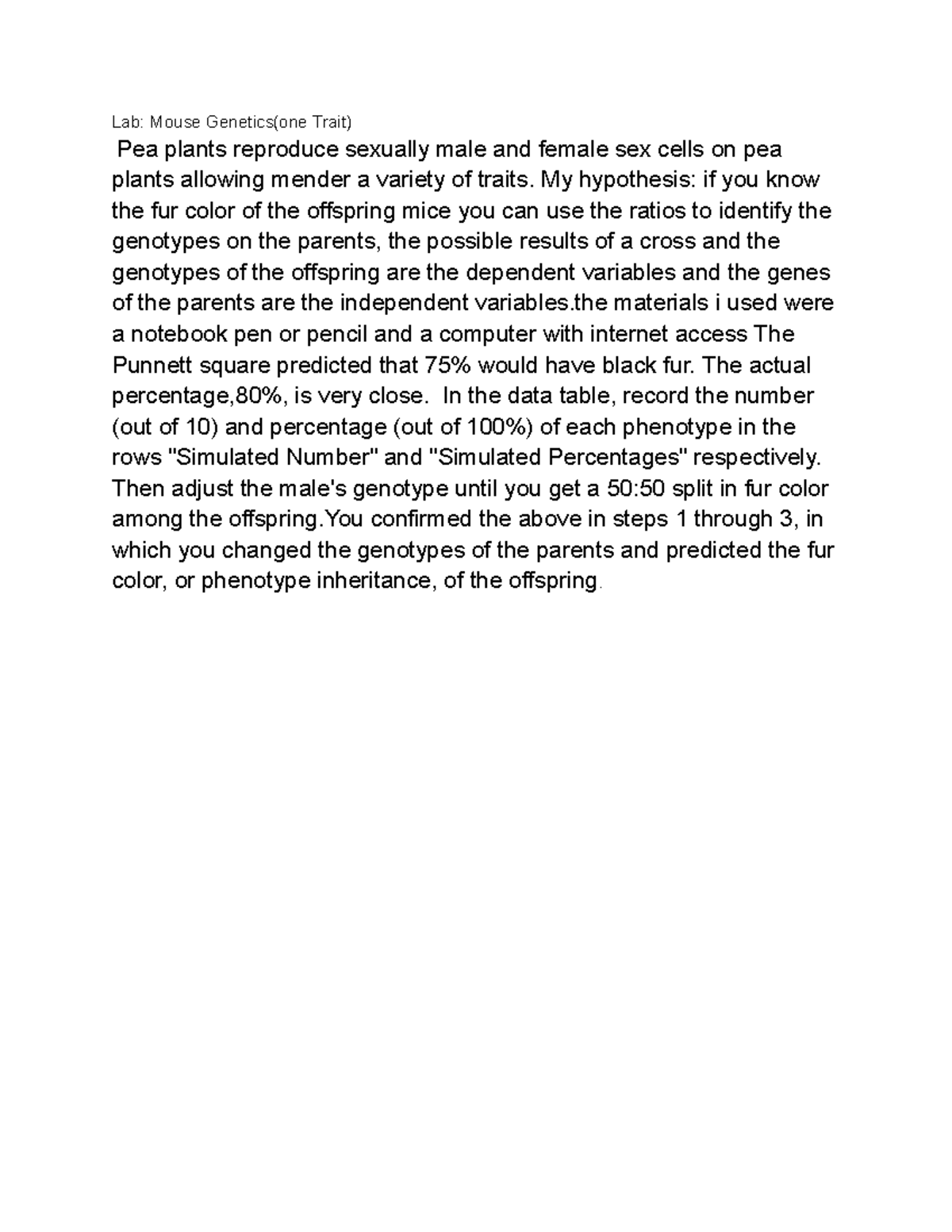Untitled document - adfwrefsa - Lab: Mouse Genetics(one Trait) Pea ...