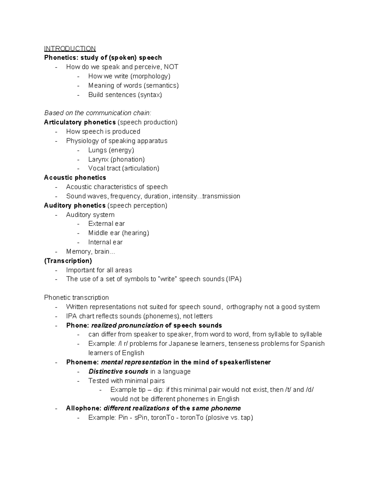 Phonetics Midterm Review - INTRODUCTION Phonetics: study of (spoken ...