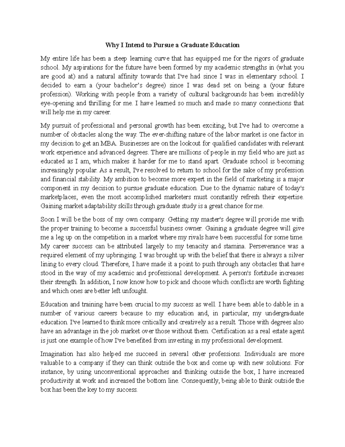 Essay grace - ..rdfh - Why I Intend to Pursue a Graduate Education My ...