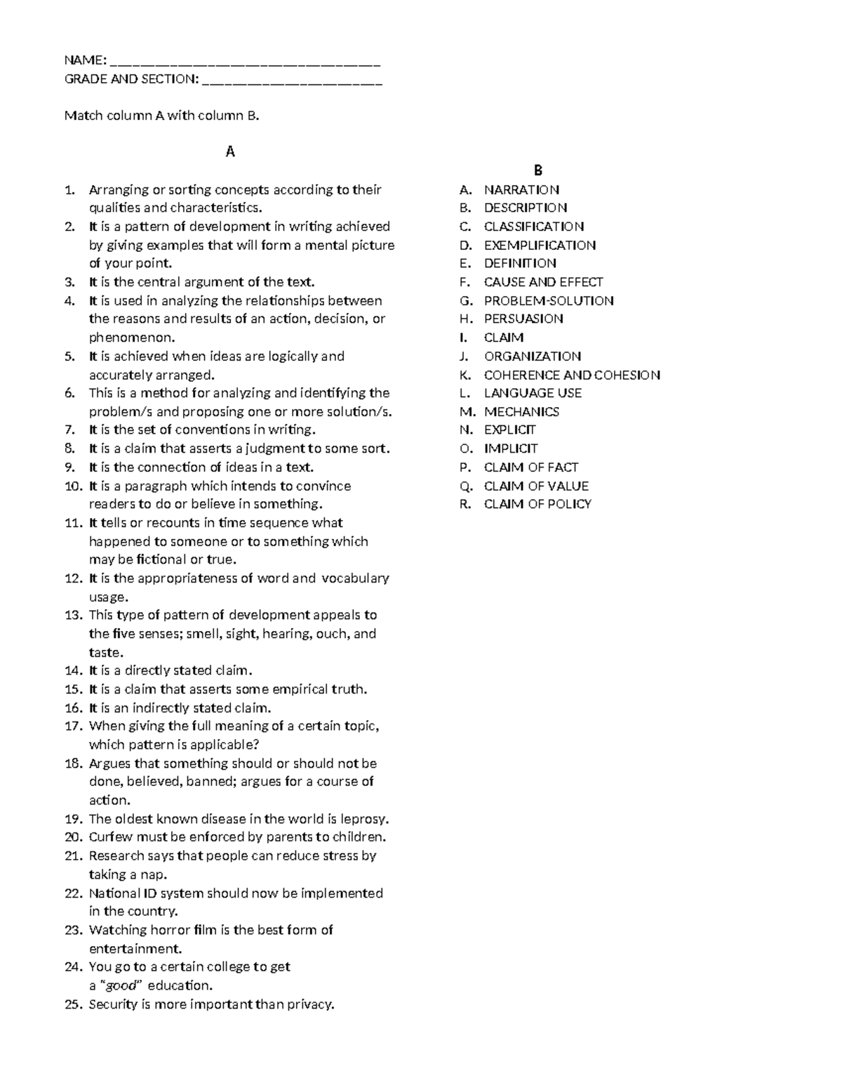 Review QUIZ-3rd Quarter - NAME ...
