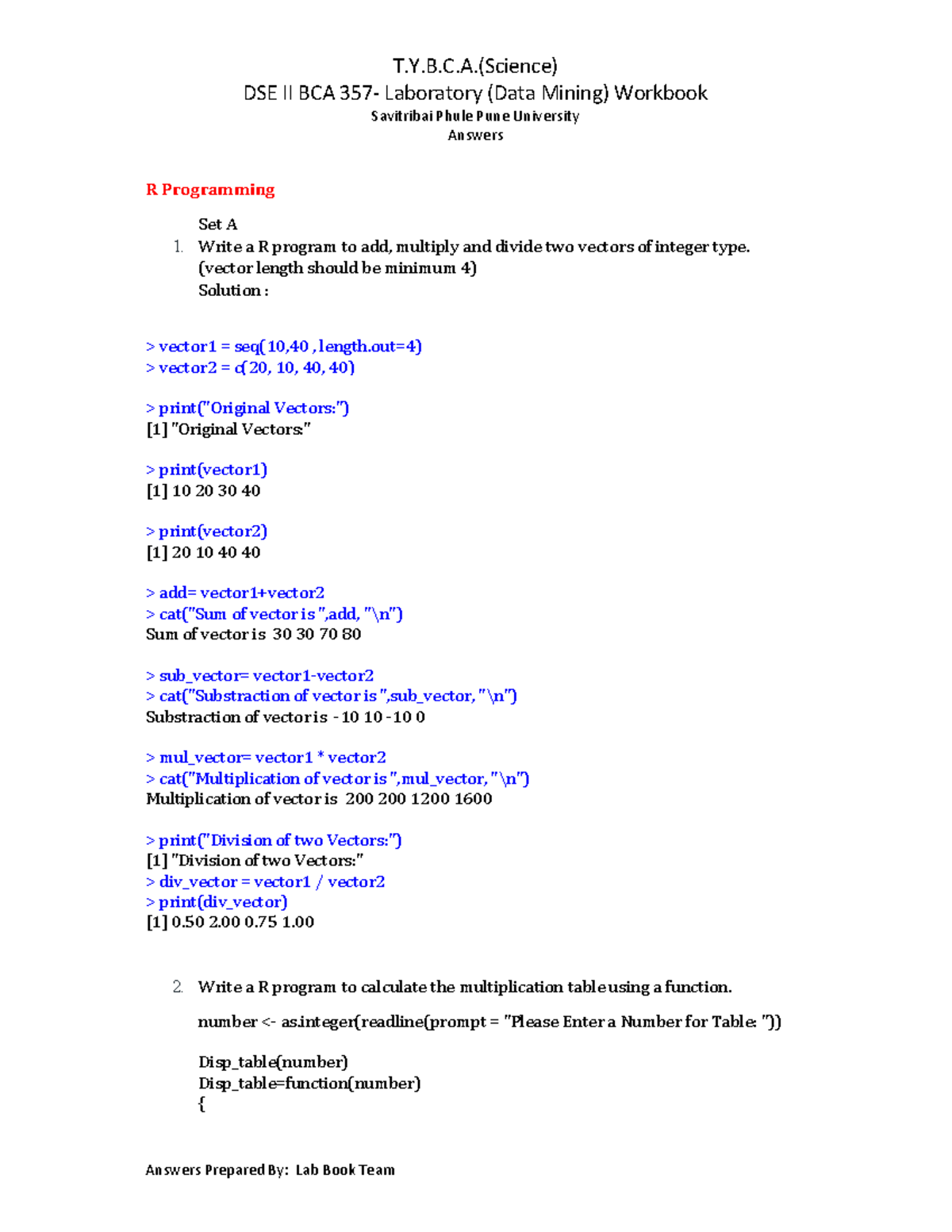 Dmdwlab Book Answers 231009 104130 - DSE II BCA 357- Laboratory (Data ...