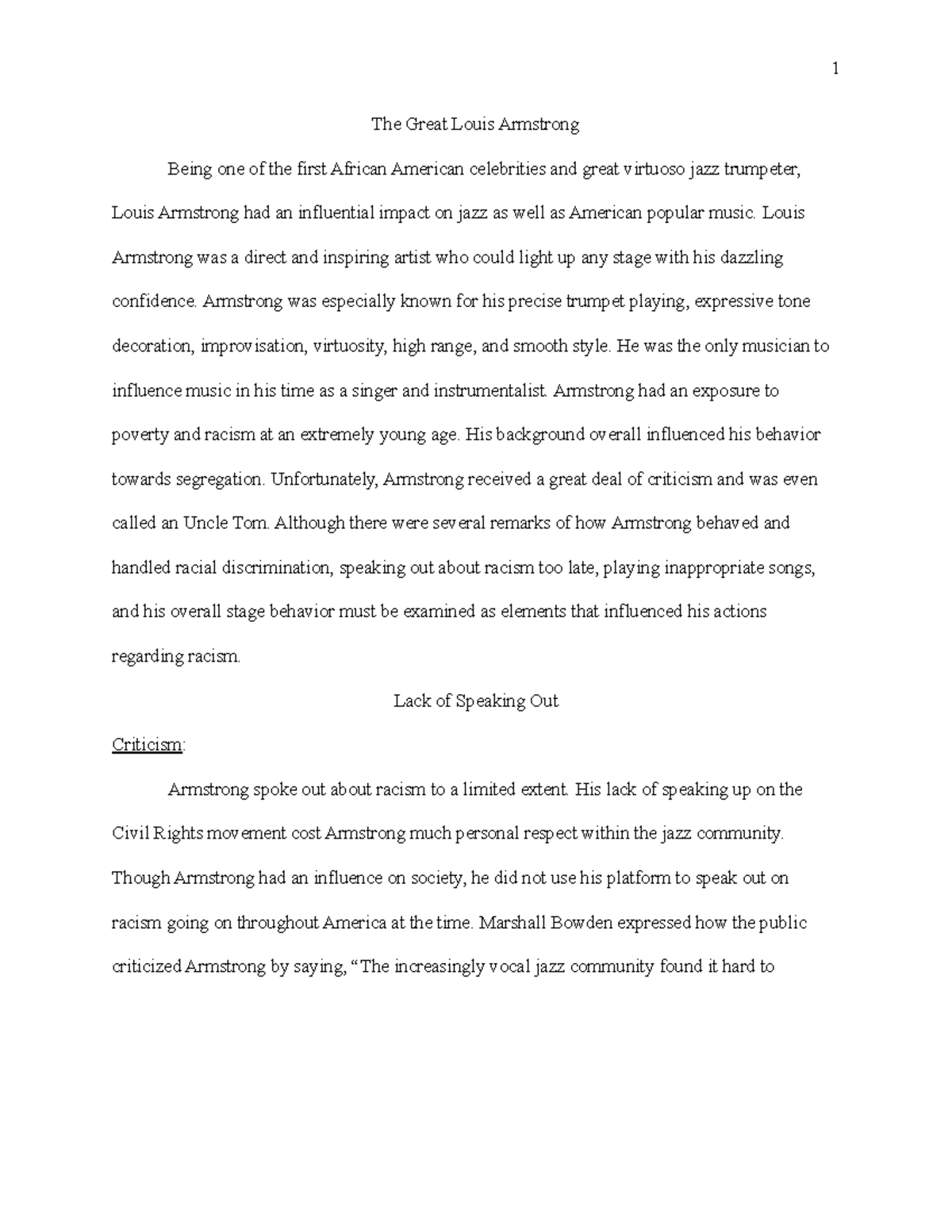 Louis Armstrong Paper - The Great Louis Armstrong Being one of the ...