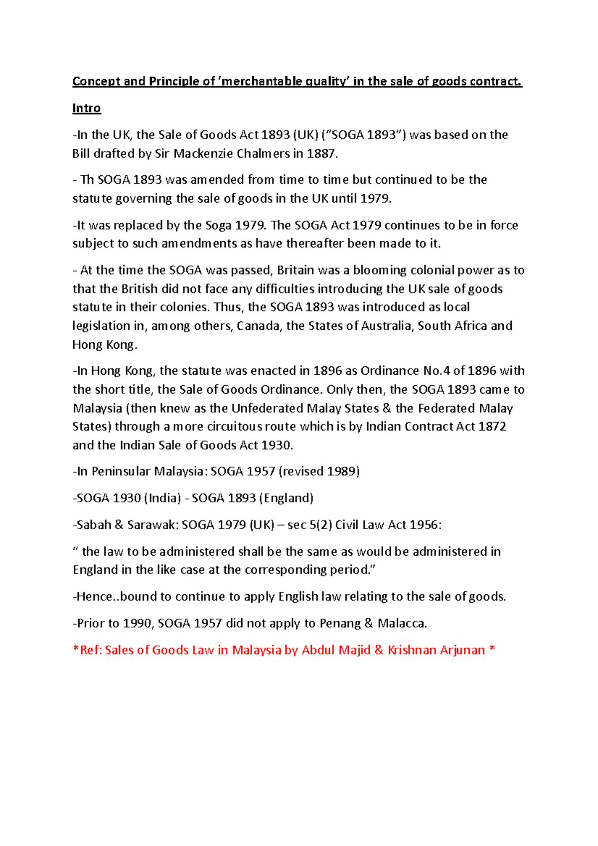 Common law - gudluck - Concept and Principle of ‘merchantable quality ...