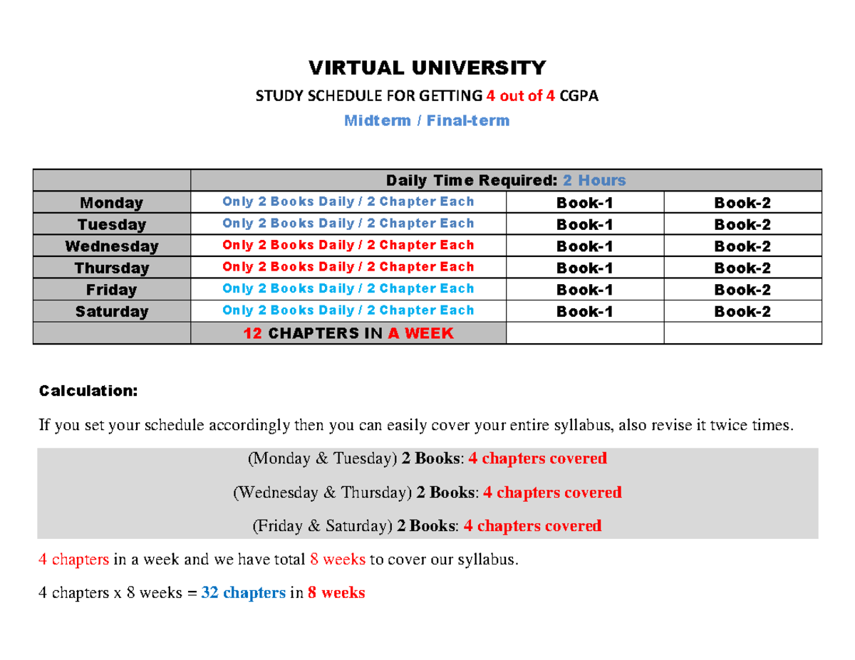 Study schedule of VU - .... - VIRTUAL UNIVERSITY STUDY SCHEDULE FOR ...