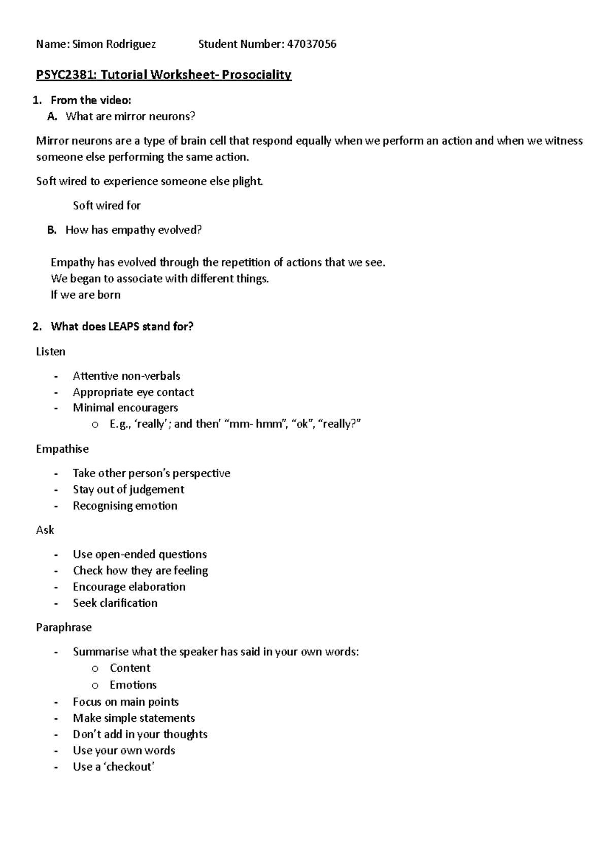 TW6- Prosocial Behaviour- 2022 - Name: Simon Rodriguez Student Number ...