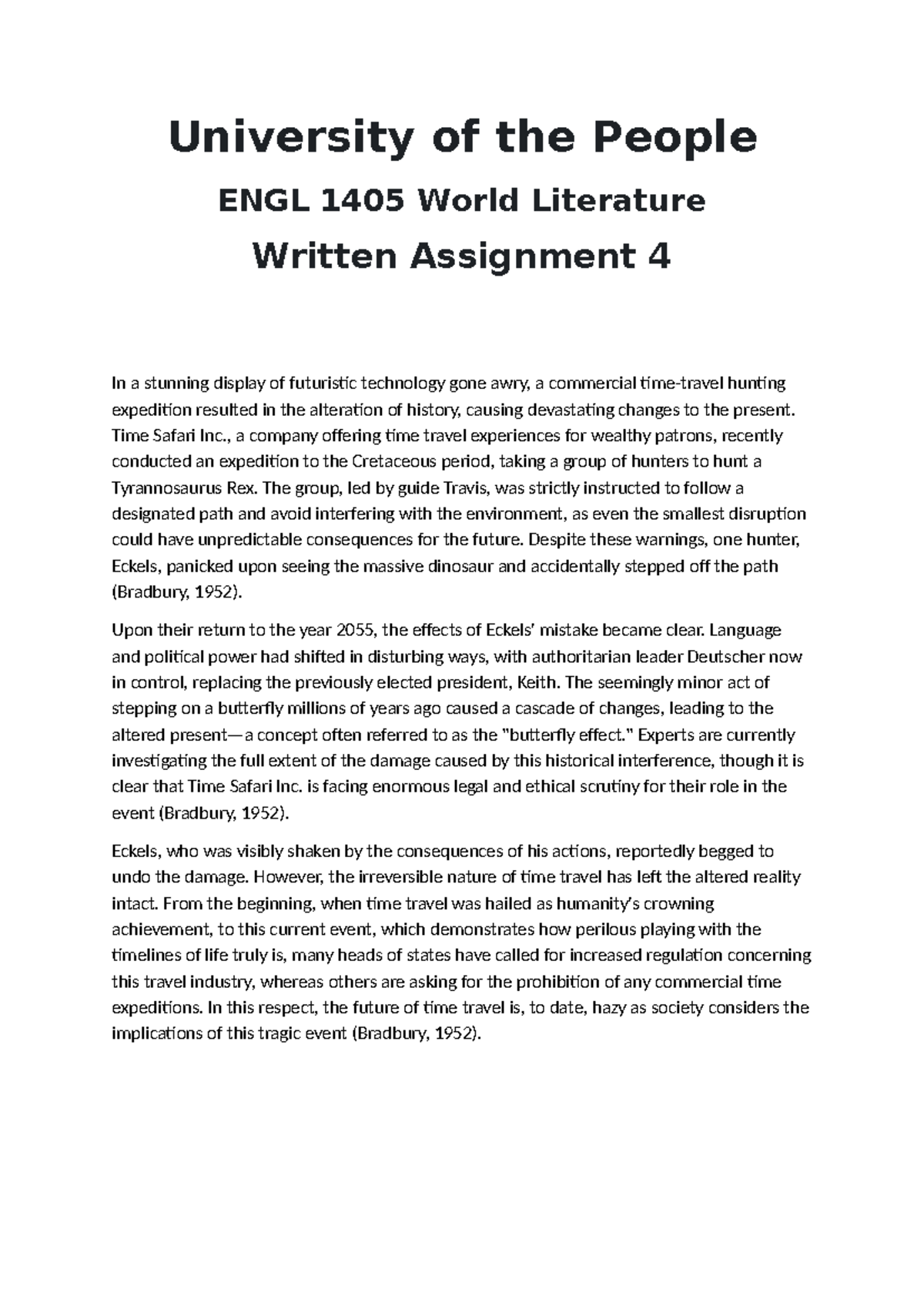 ENGL 1405 - Written Assignment 4 - University of the People ENGL 1405 World Literature Written ...