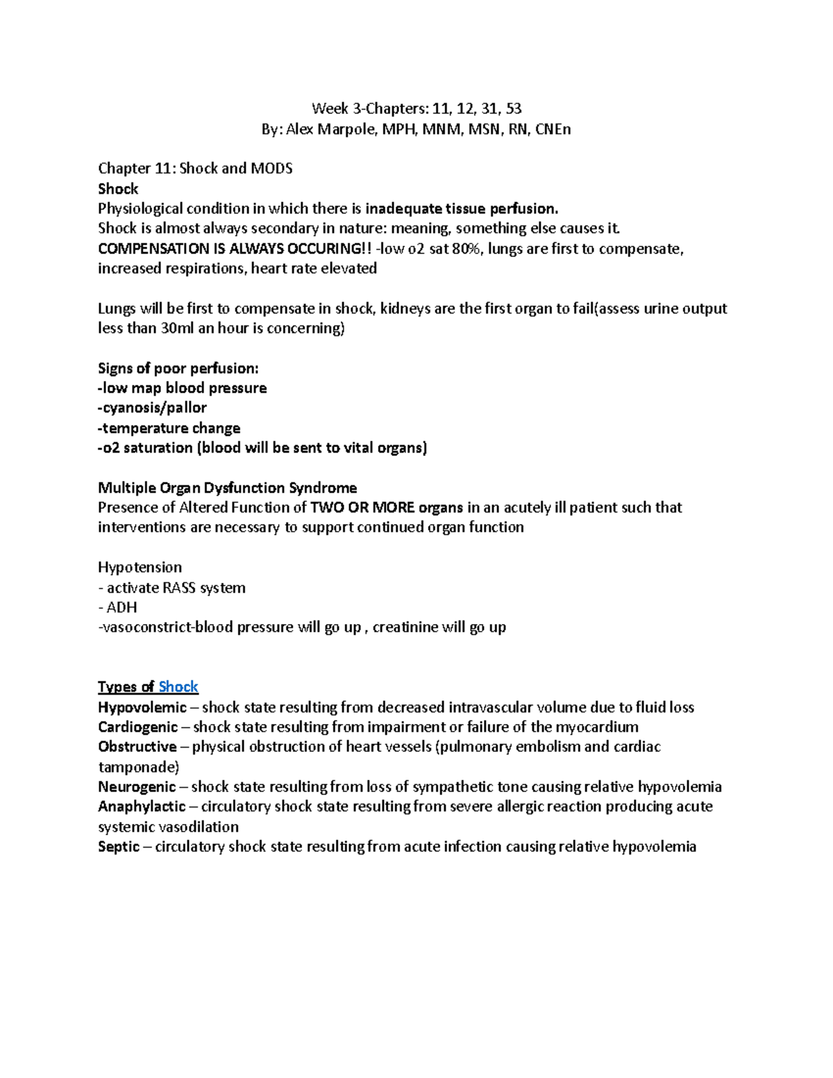 Week 3 outline - NOTES - Week 3-Chapters: 11, 12, 31, 53 By: Alex ...