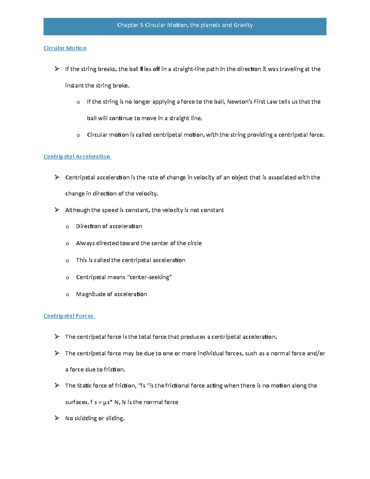 Circular Motion - Lecture notes Chapter 3 - Circular Motion If the ...
