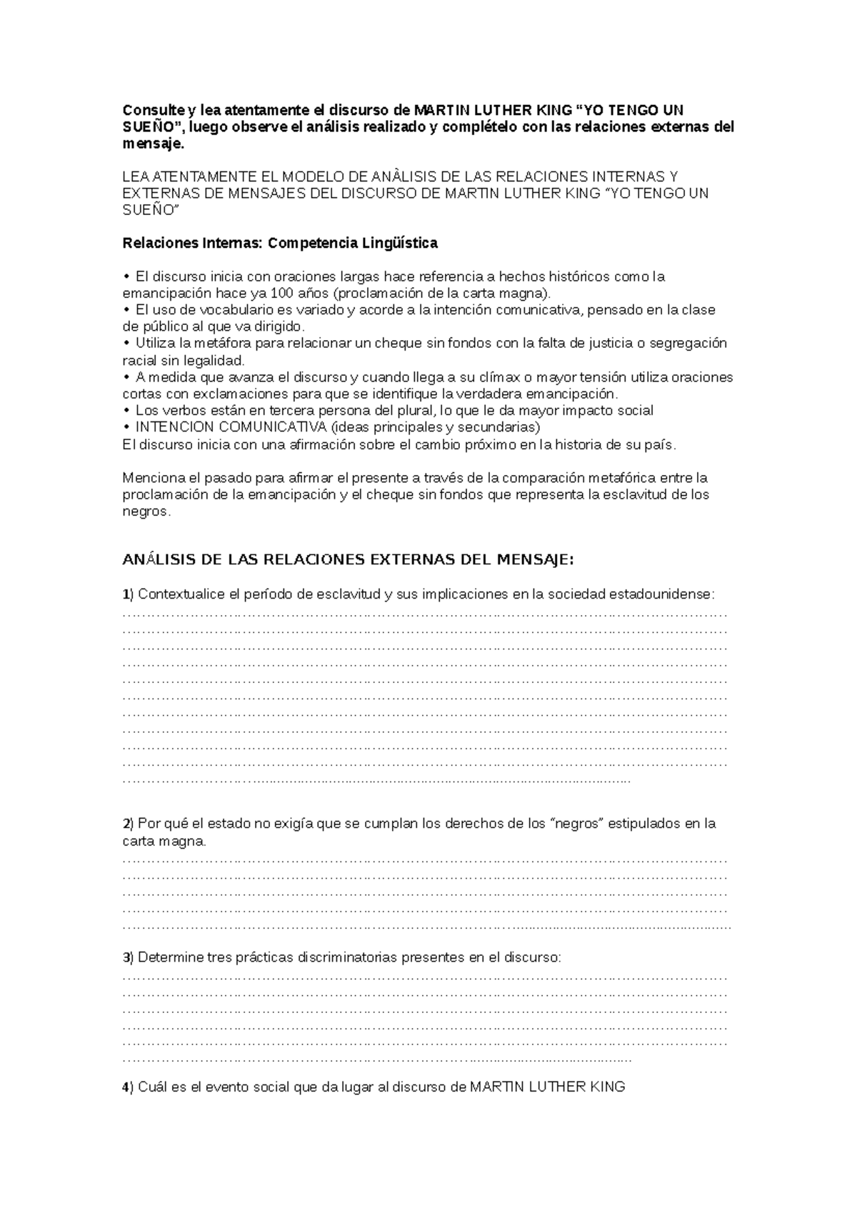 Consulte y lea atentamente el discurso de Martin Luther KING -YO Tengo ...