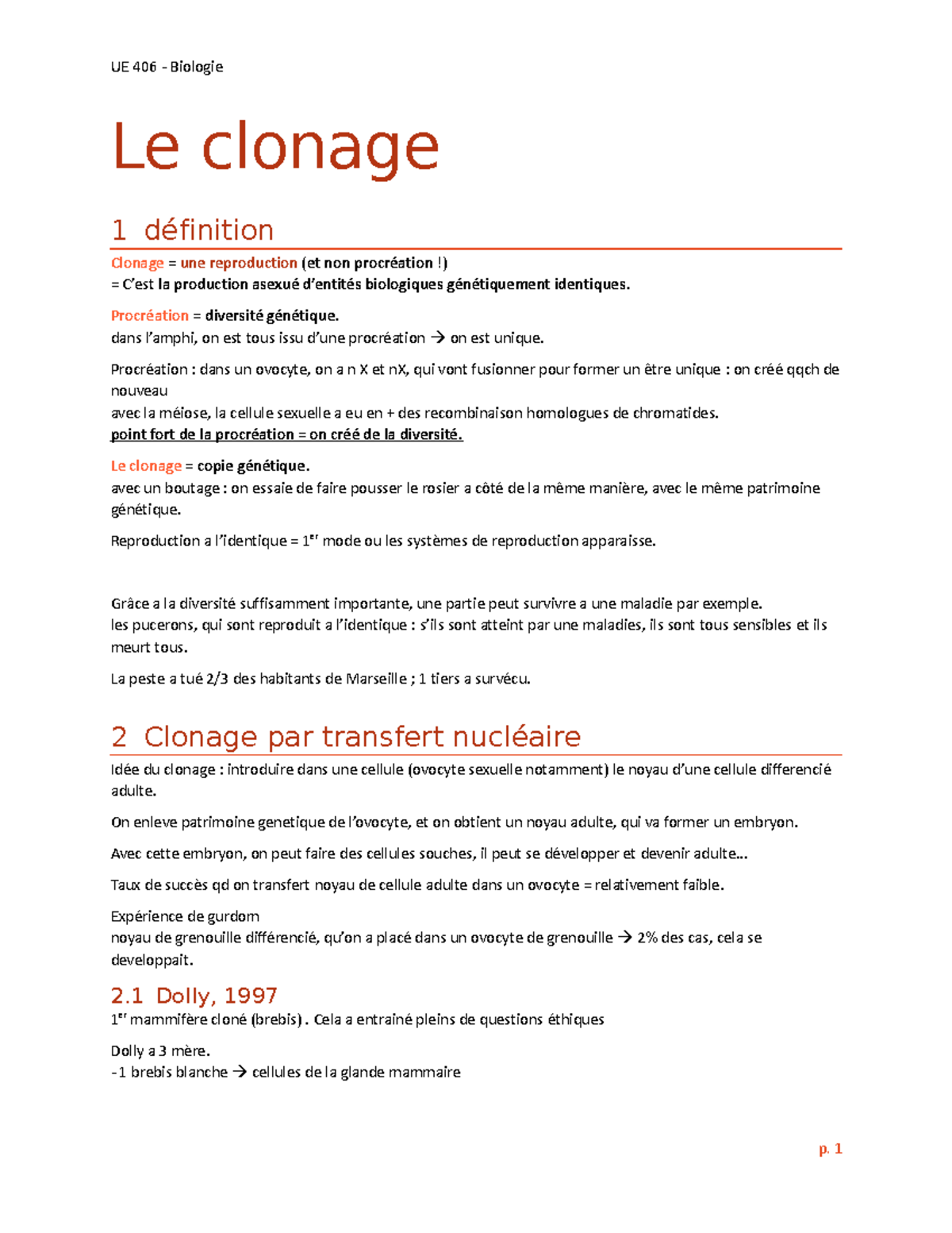 Le clonage - cours - Le clonage 1 définition Clonage = une reproduction ...
