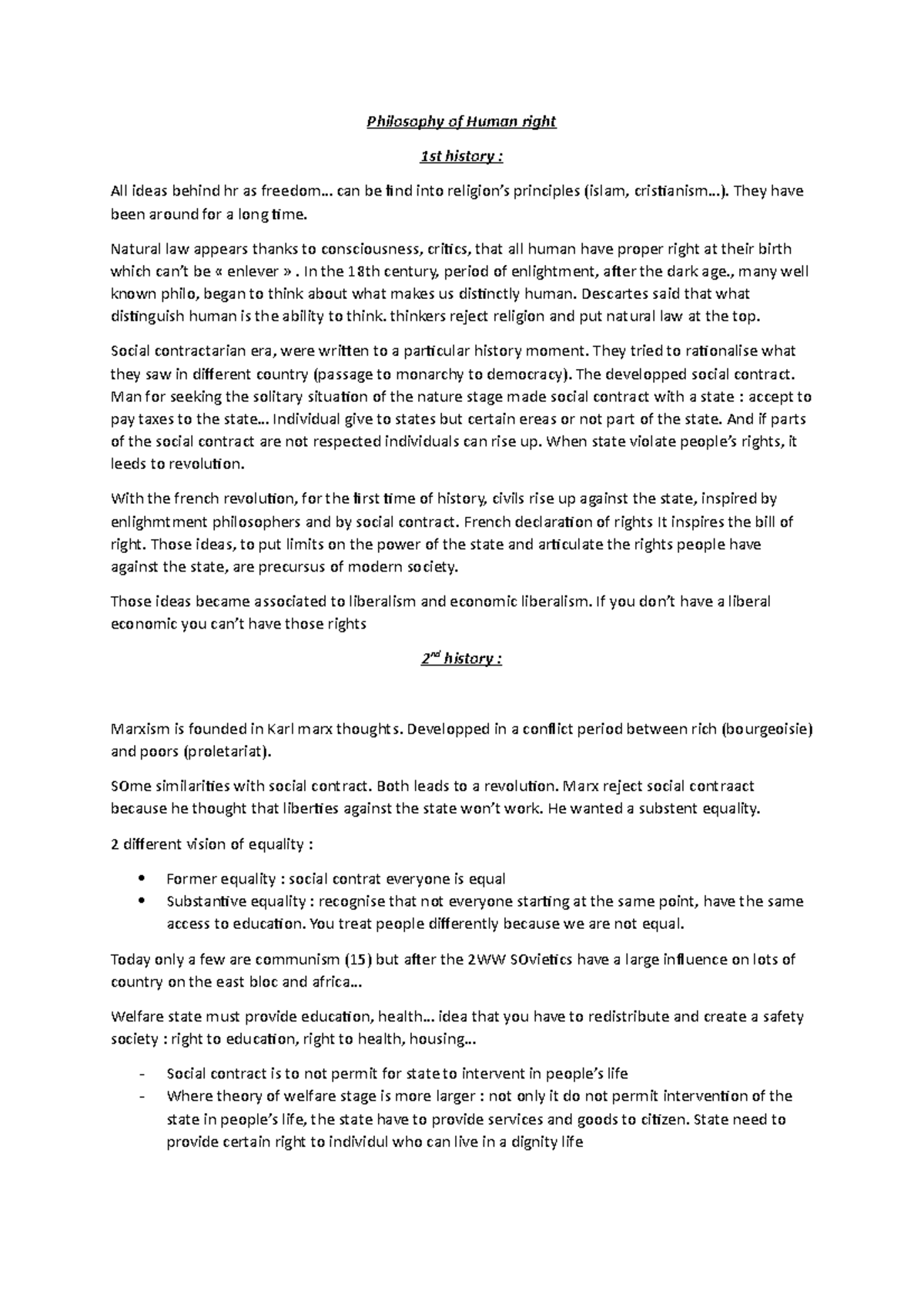 Topic 1 cours History&Philo - Philosophy of Human right 1st history ...