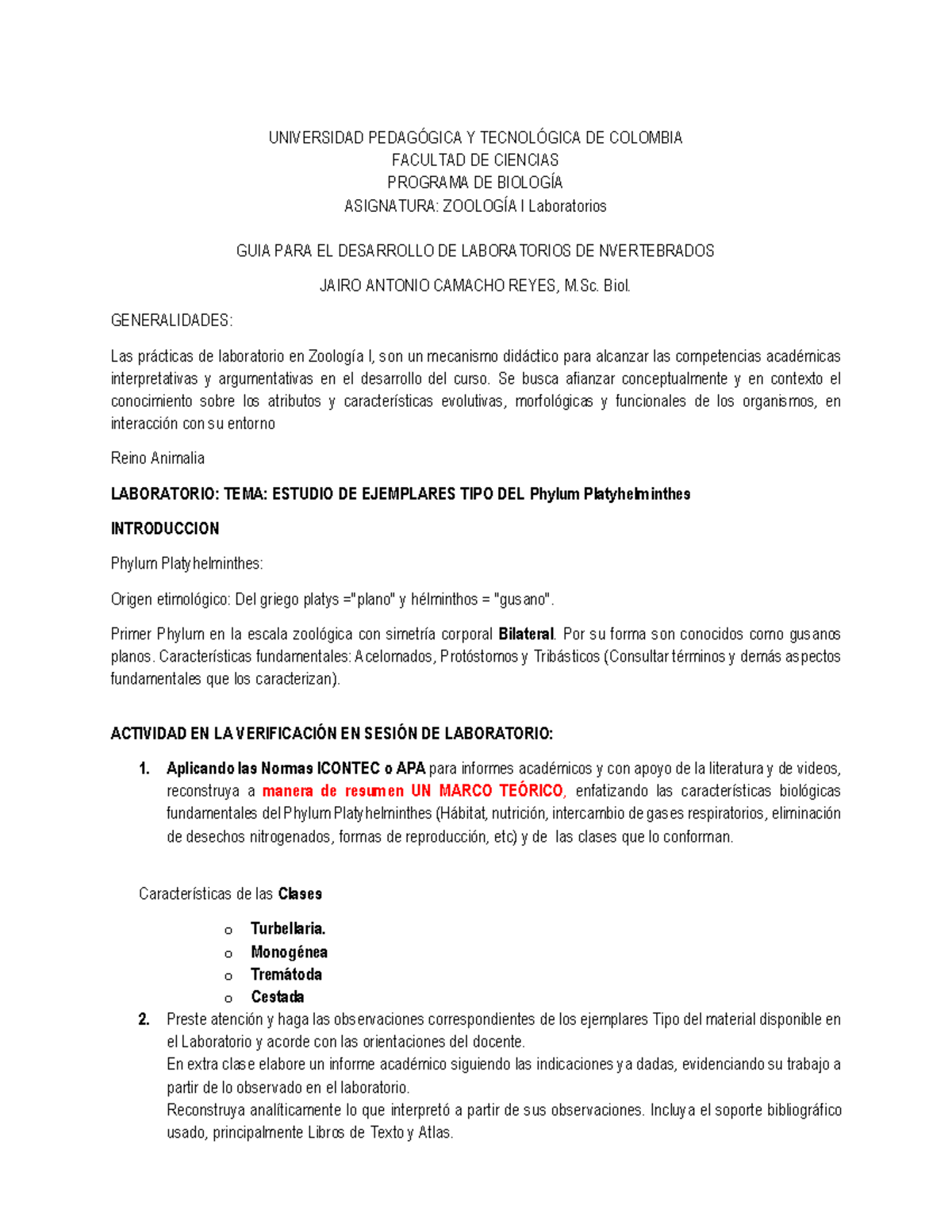 Guia Lab Platelmintos 2023 - UNIVERSIDAD PEDAG”GICA Y TECNOL”GICA DE COLOMBIA FACULTAD DE ...