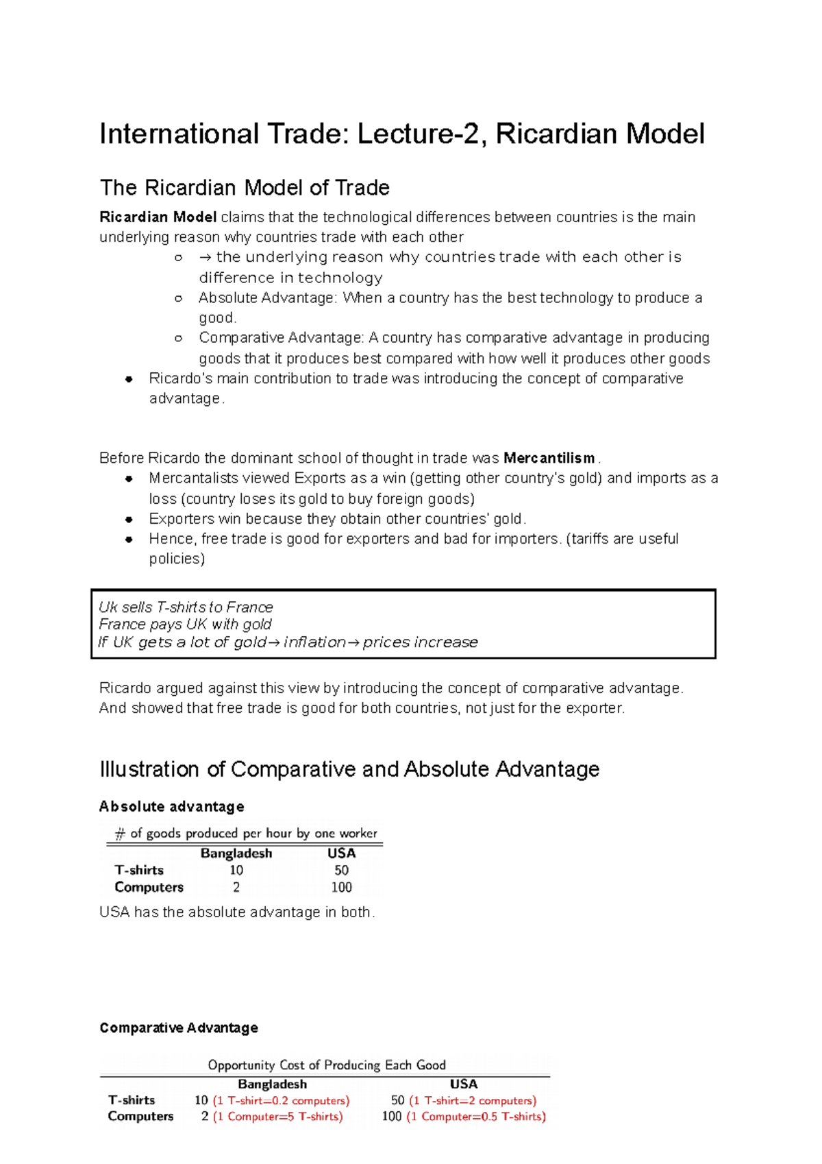Topic 2 - Ricardian Model - International Trade: Lecture-2, Ricardian ...