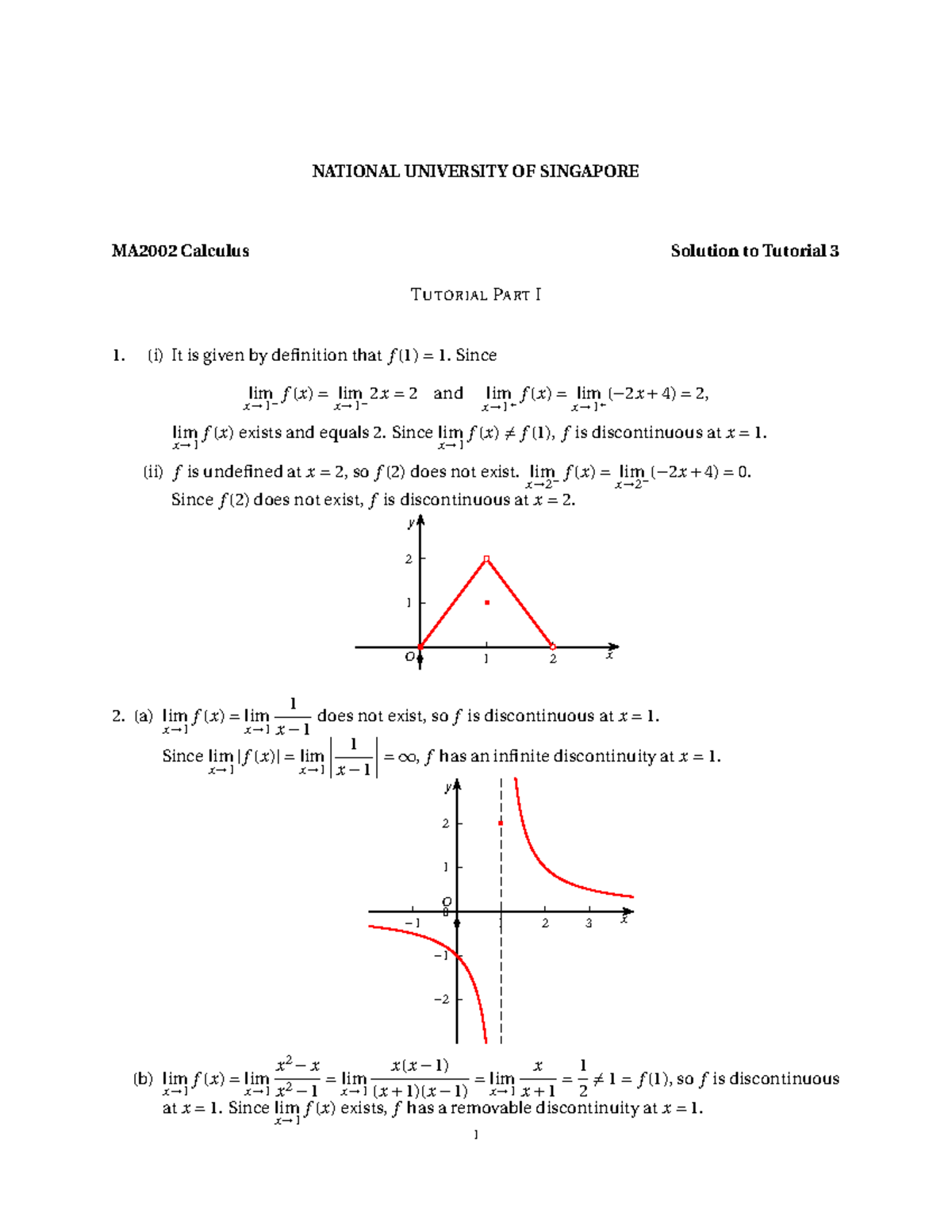 Tutorial 3 Solution - DXXXXXXXXXXX - NATIONAL UNIVERSITY OF SINGAPORE MA2002 Calculus Solution ...