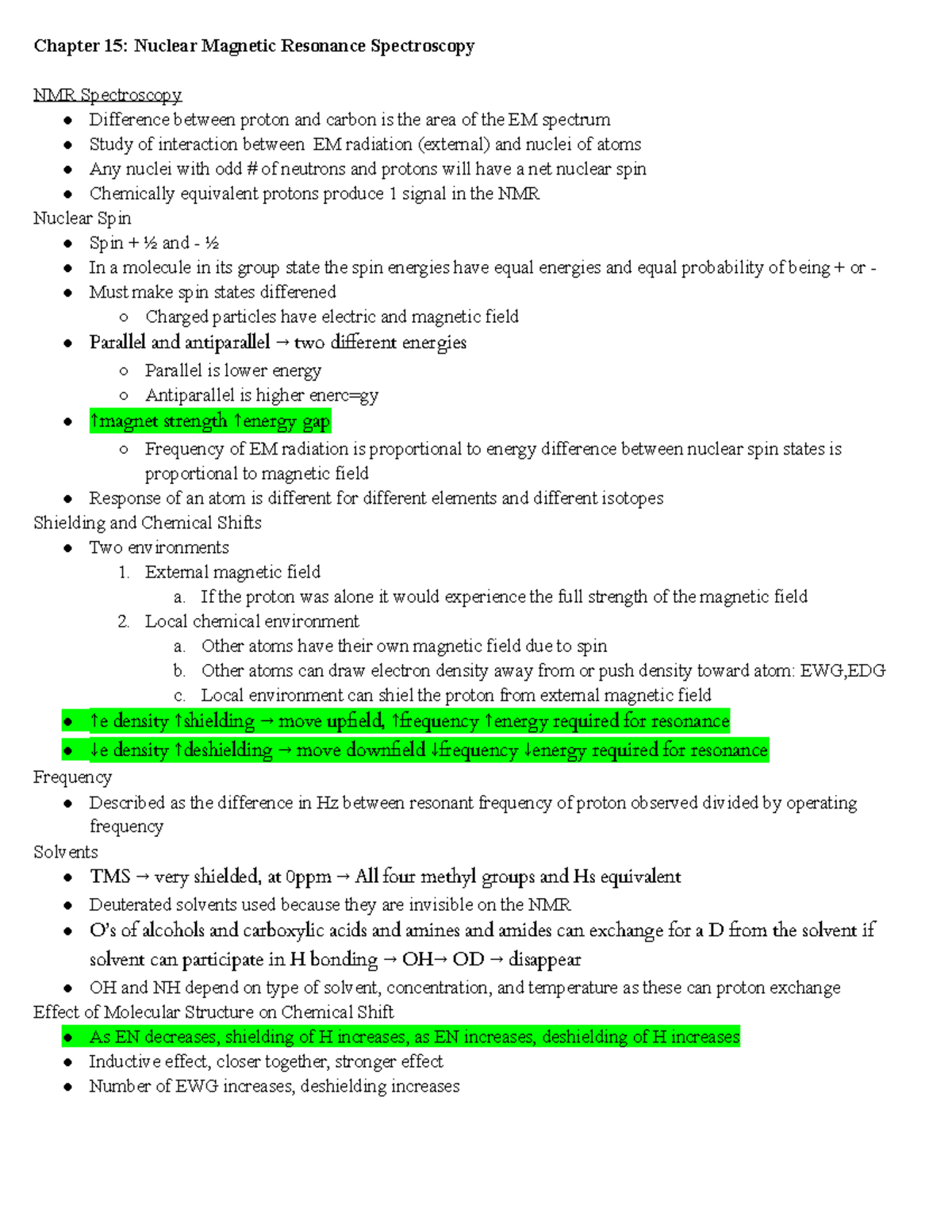 Chapter 15 Orgo Study Guide - Chapter 15: Nuclear Magnetic Resonance ...